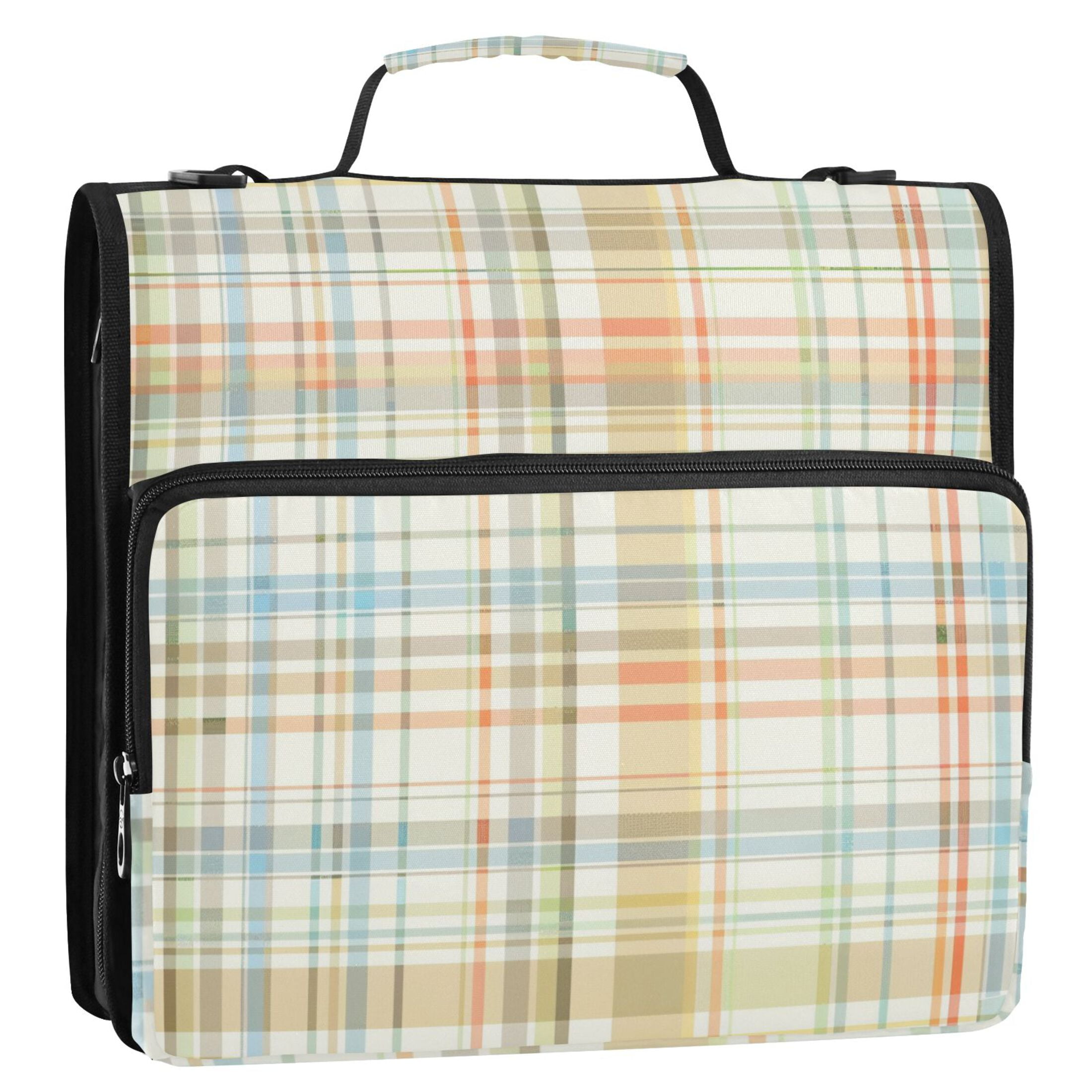 Light Color Plaid Binder Bag with Shoulder Strap 3 Ring Zipper Binder ...