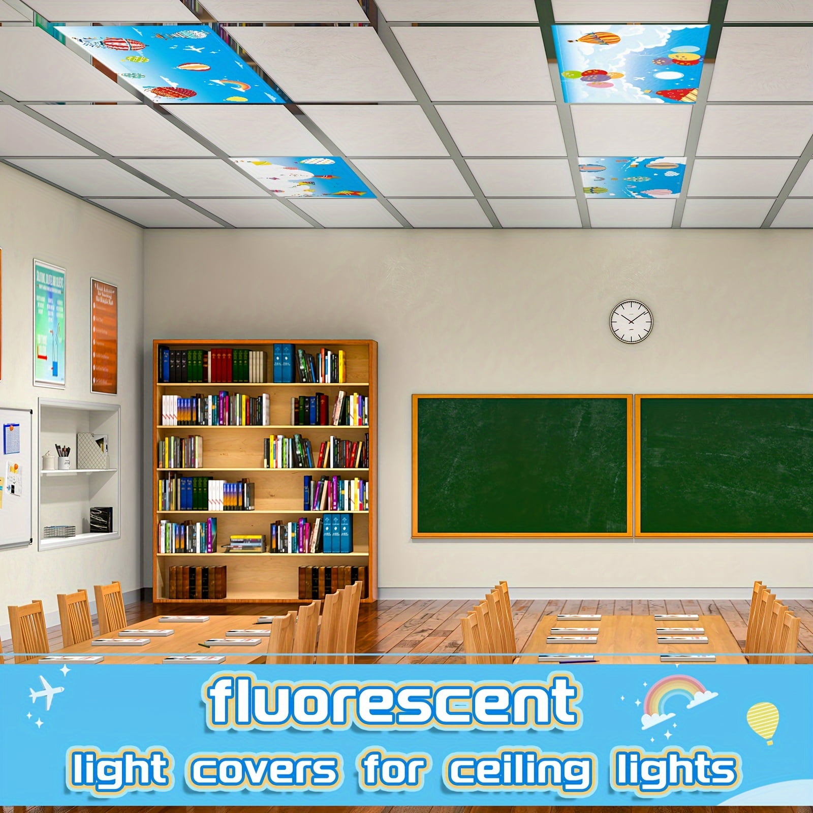Light Cover For Classroom 4 X 2 Ft Classroom Light Covers Magnetic Blue Sky Fluorescent Light ...