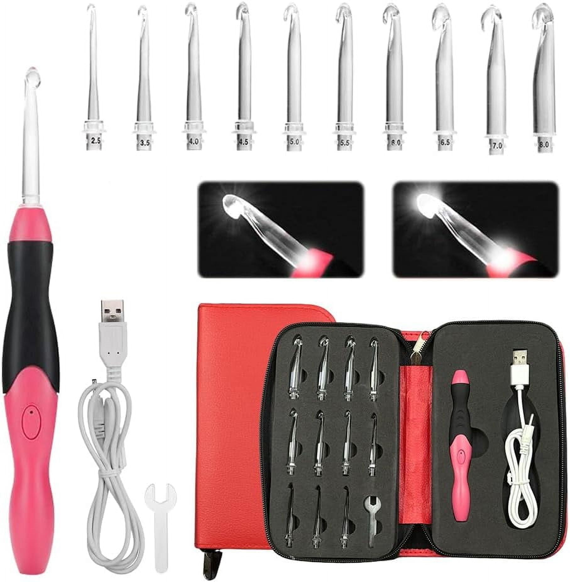 Light up Crochet Hook, 10 Sizes Lighted Crochet Hooks Set Rechargeable ...