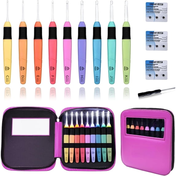 Light Crochet Hooks Set with Case,9 Size Light Up Crochet Hooks with 2 ...