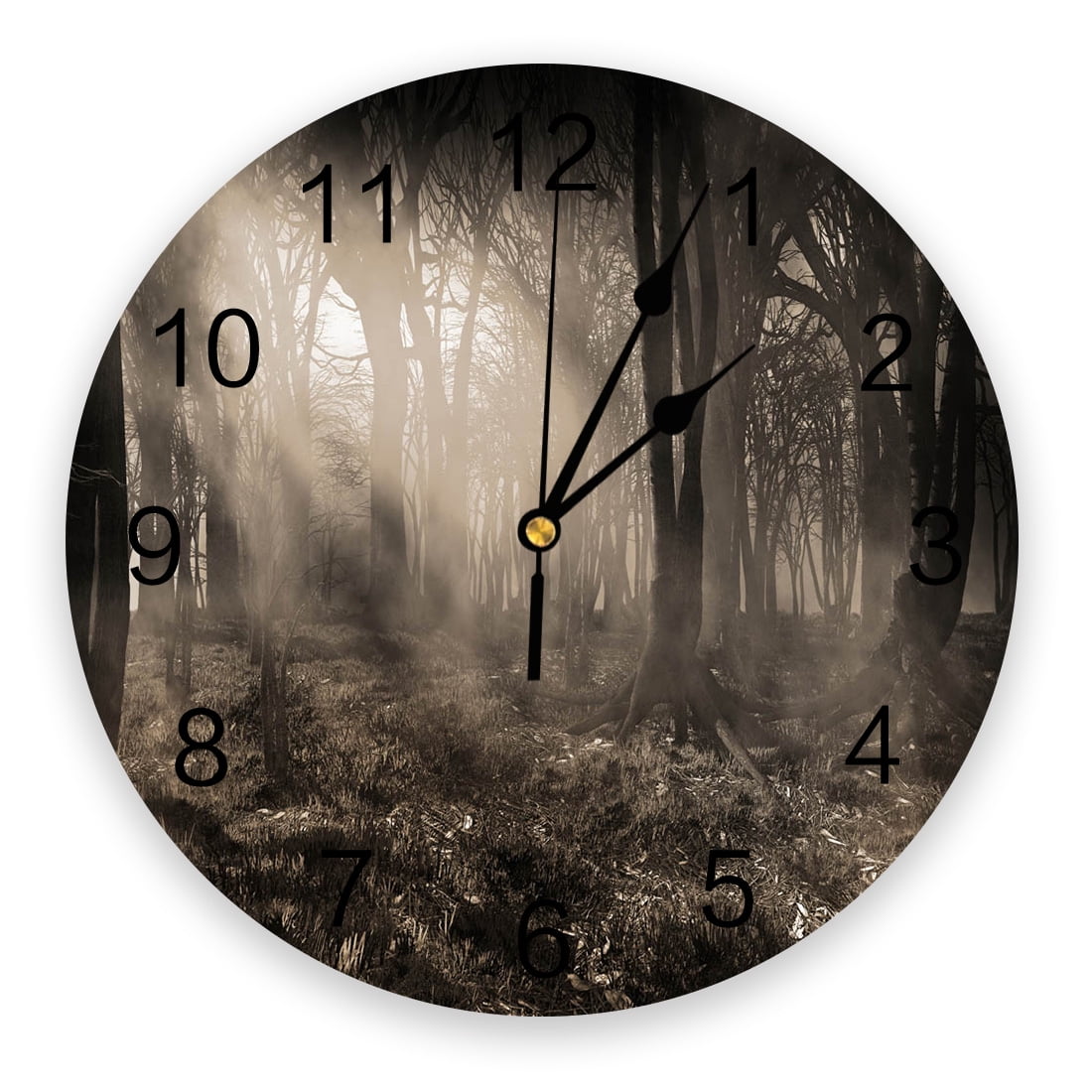 Light Dark Horror Foggy Forest Round Wall Clock Acrylic Hanging Silent ...
