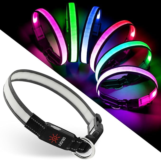 Light Up Dog Collar, Multicolor LED Dog Collar with 7 Lighting Modes ...