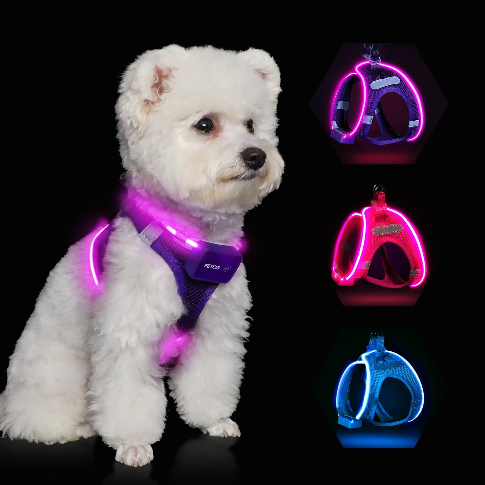 Light Up Dog Harness,LED DMF15 Dog Harness Rechargeable, Lighted Dog ...