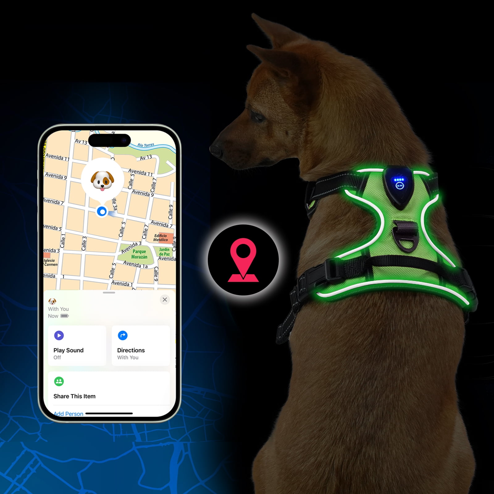 Tracker Dog Harness - Light Up Dog Vest for Night Walks, USB ...