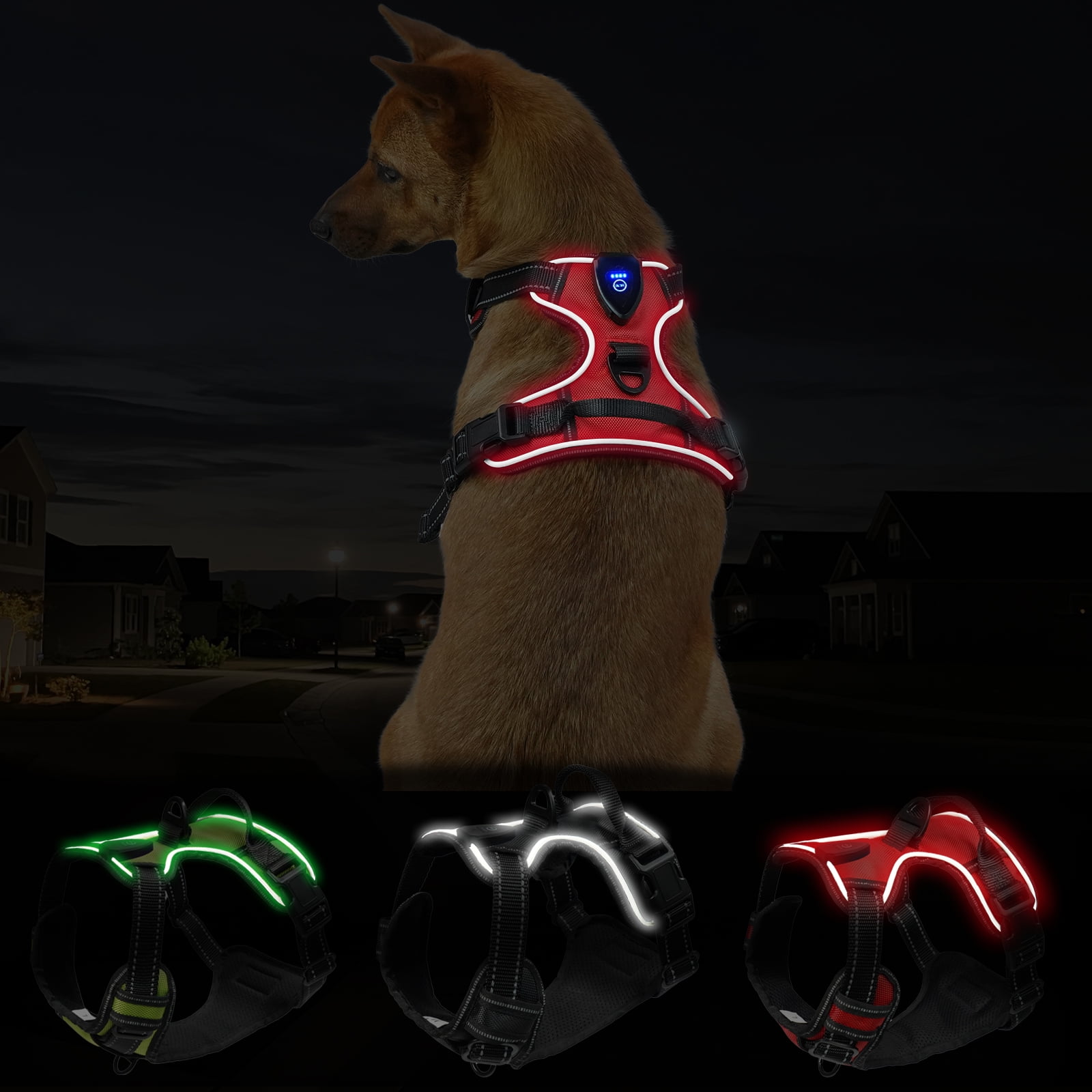 Light Up Dog Harness, No Pull Adjustable Soft Padded LED Dog Vest for ...