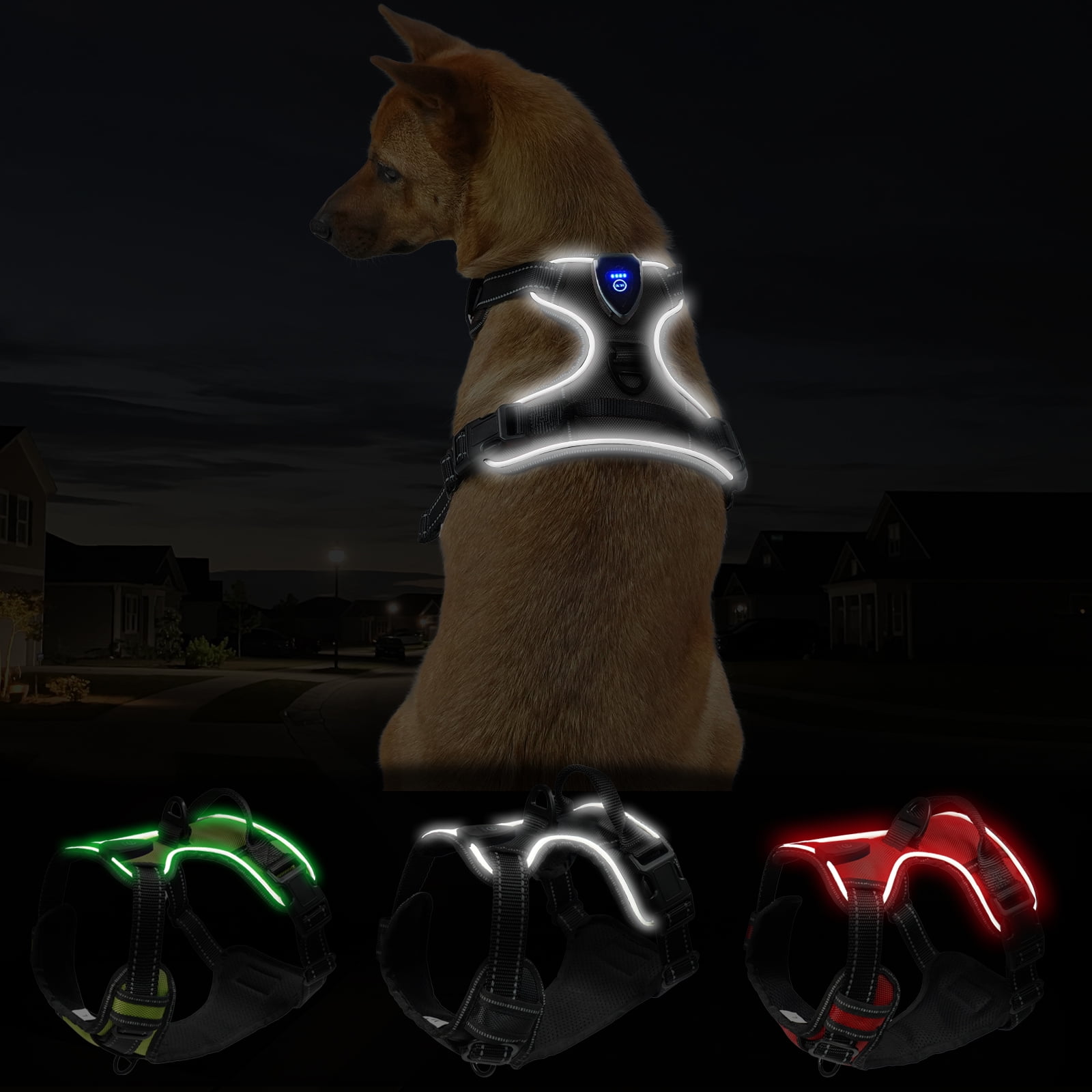 Light Up Dog Harness, No Pull Adjustable Soft Padded LED Dog Vest for ...