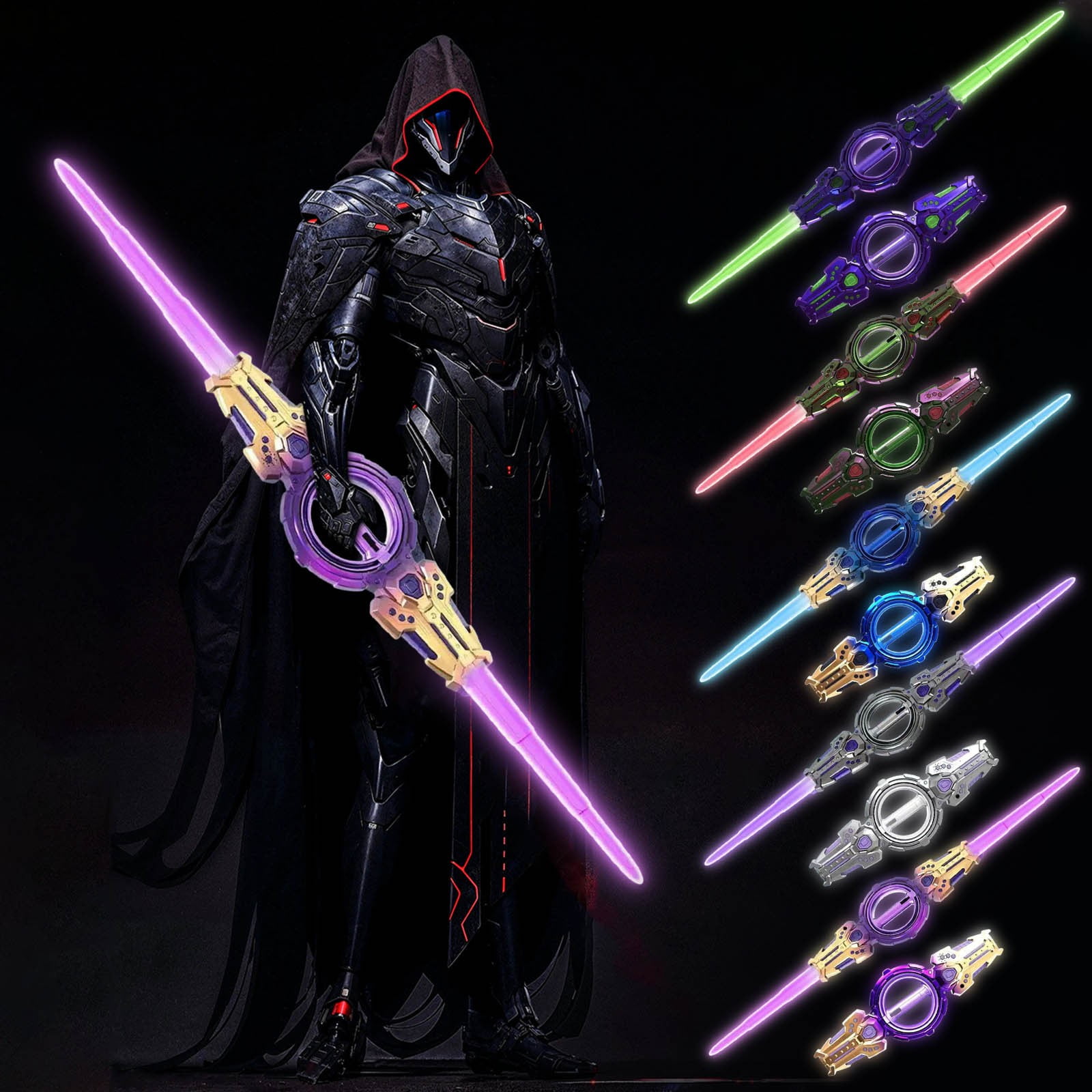 Light Up Double-Edged Retractable Lightsaber - 7 Color Flashing Dueling ...