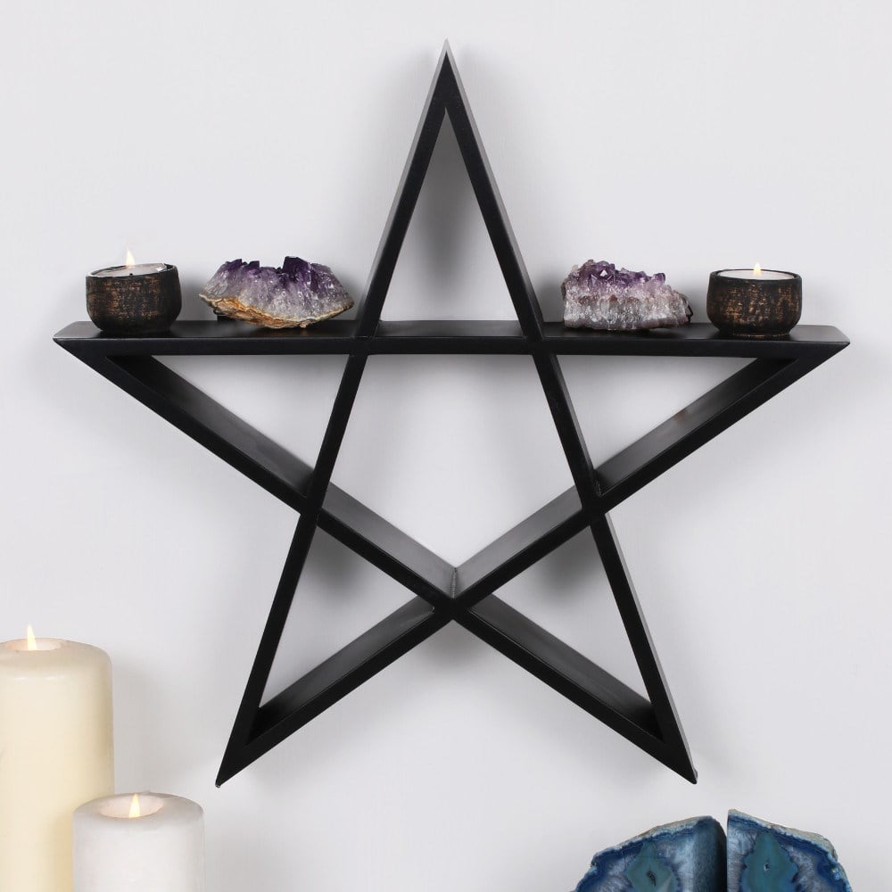 Light Duty Black Sacred Pentagram Star Wicca Wall Floating MDF Wood ...