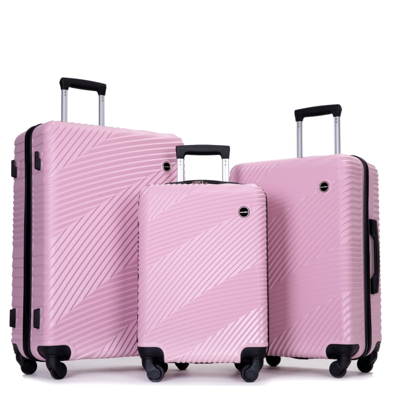 3 Piece Luggage Sets PC+ABS Lightweight Suitcase with Two Hooks ...