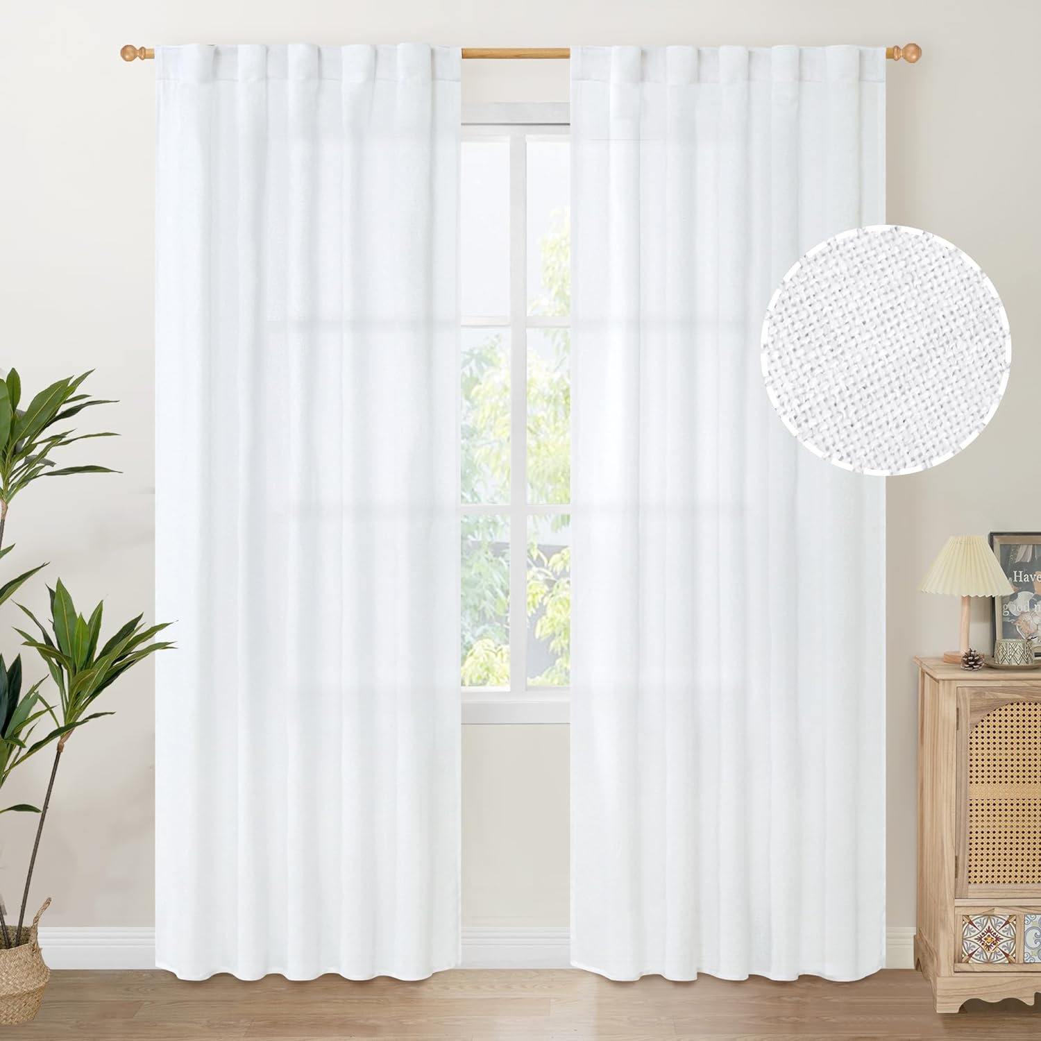 Light Filtering Linen Curtains 84 Inch Length 2 Panels Rod Pocket White ...
