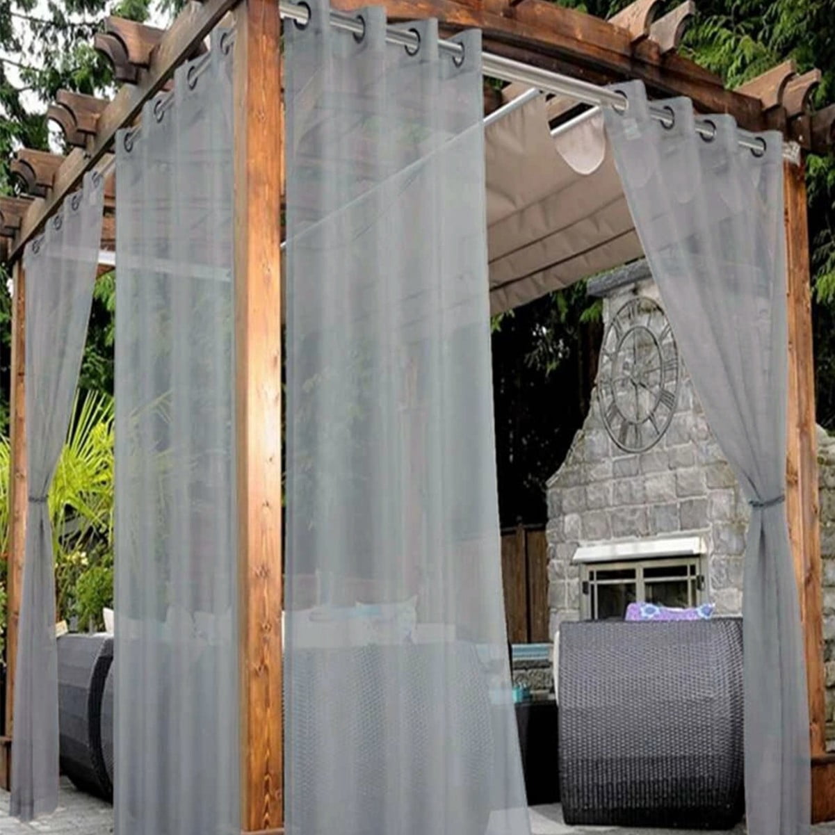 Light Filtering Outdoor Sheer Curtains, Black Weather Resistant Drapes ...
