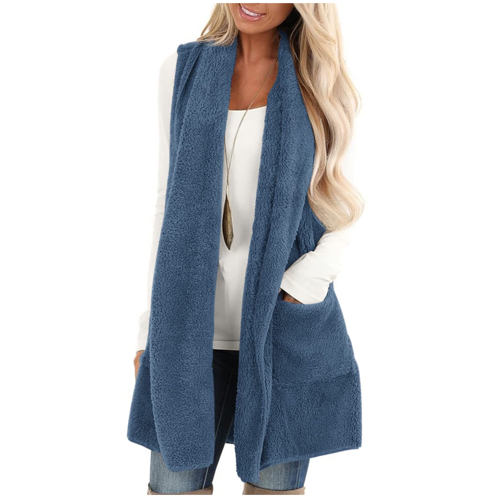 Light Fleece Vest Jacket for Women Winter Fall Casual Open Front ...