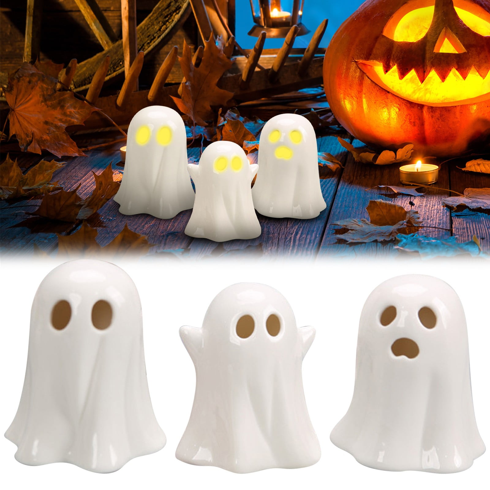 Light Up Ghost Halloween Decor，Cute Halloween Decorations Indoor，3PCS ...