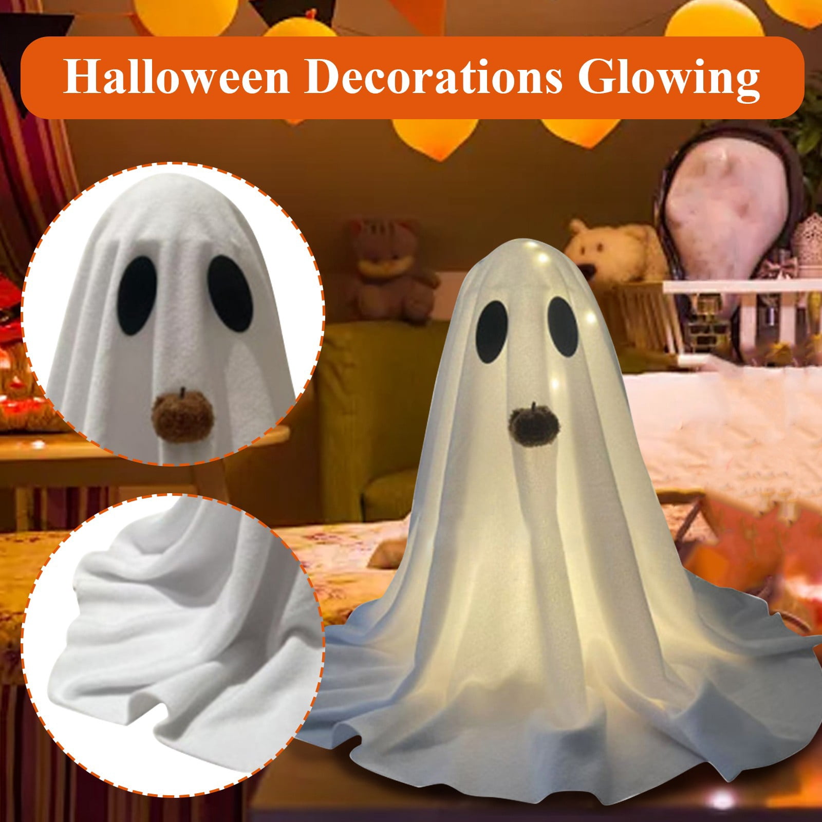 Light Up Ghosts - Halloween Ghost Decor with Pumpkin, Glowing Ghost ...