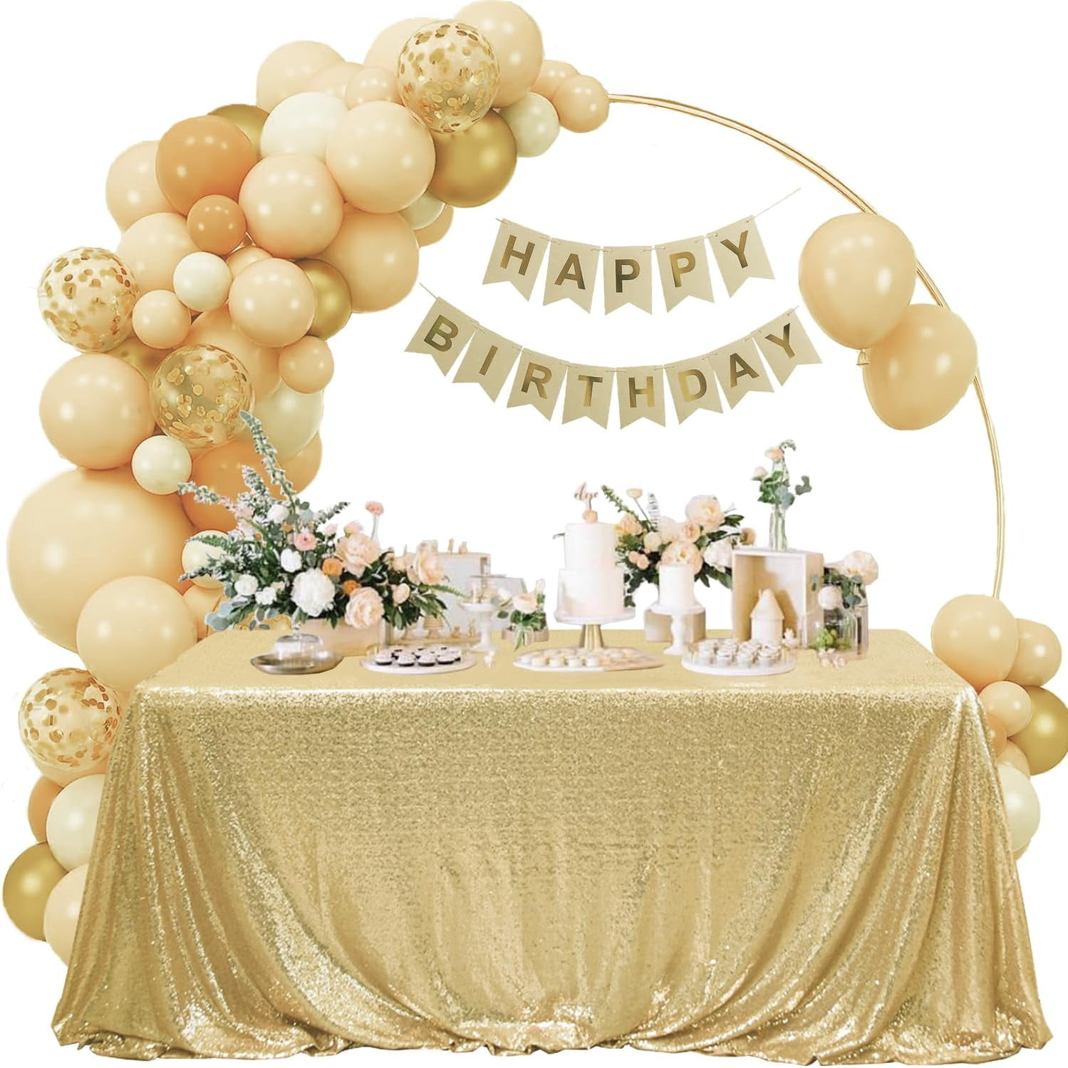 Light Gold Rectangle Sequin Table Cloths for Parties,90X132 inch ...