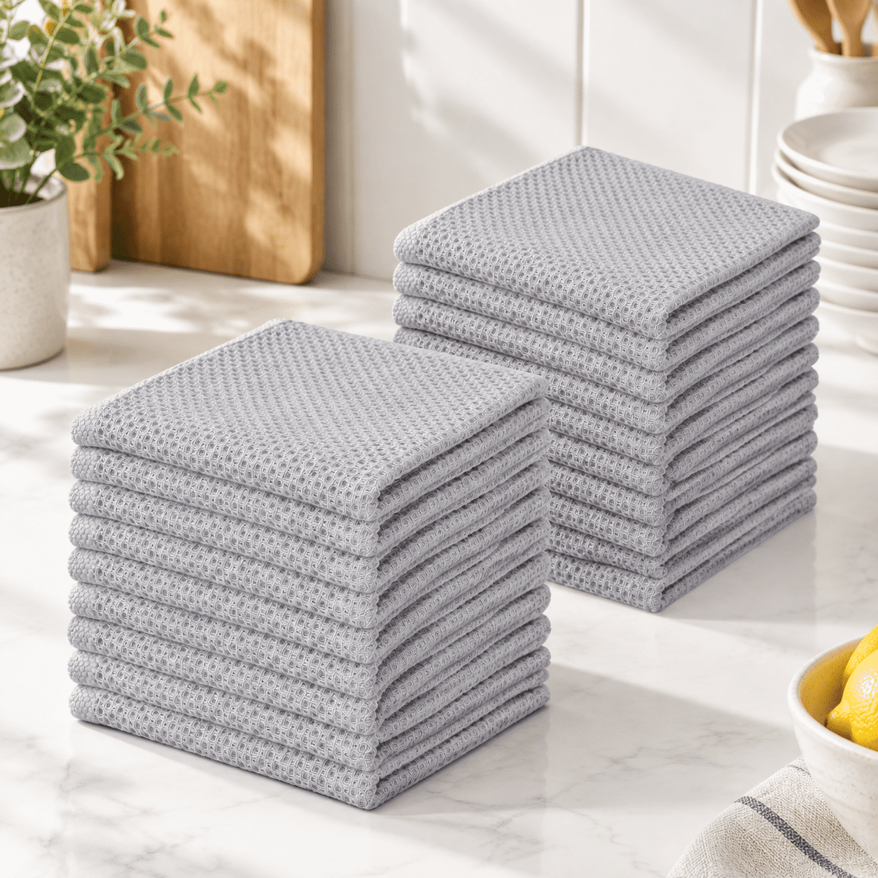 Light Gray 12 X 12 - 18 Pack Waffle Weave Cotton Kitchen Dish Cloths ...