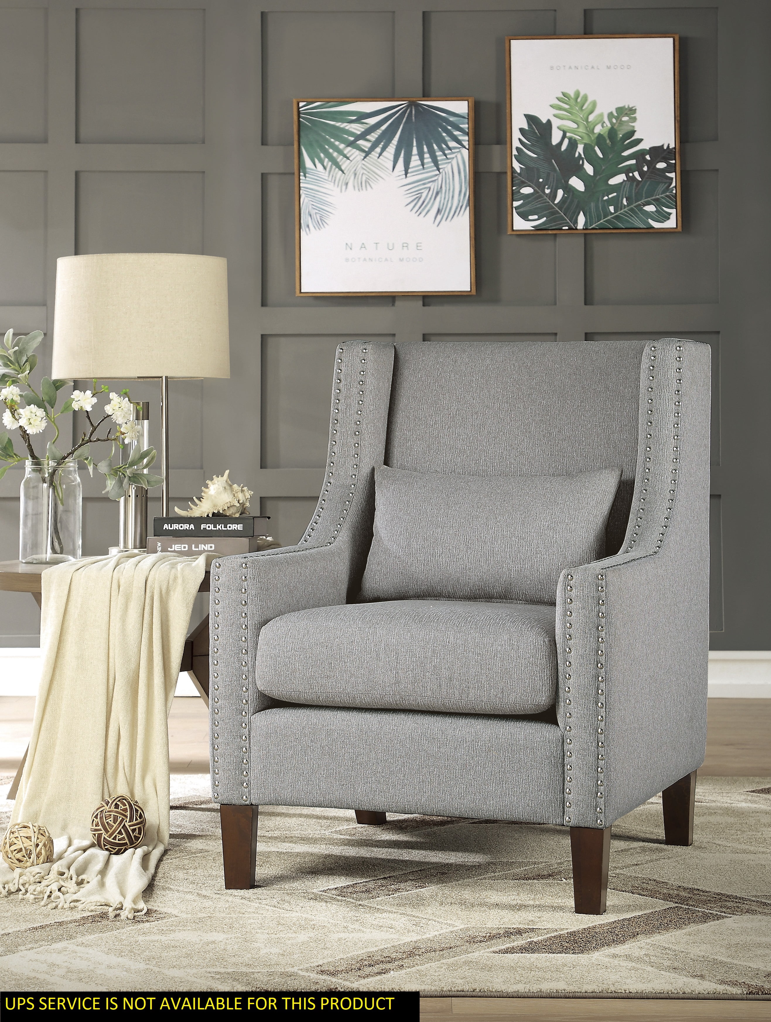Light Gray Accent Chair with Nailhead Trim, Modern Living Room Chair ...
