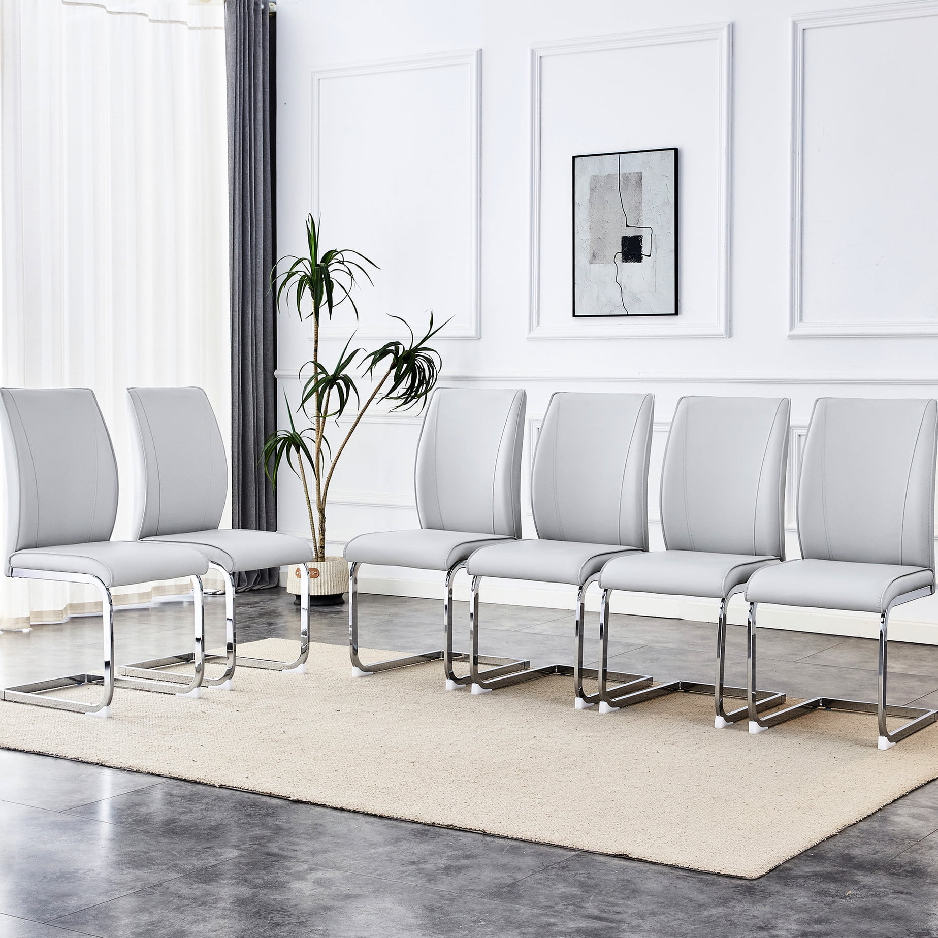 Light Gray Arch Dining Chair Set of 6 | Simple Line Design for Modern ...
