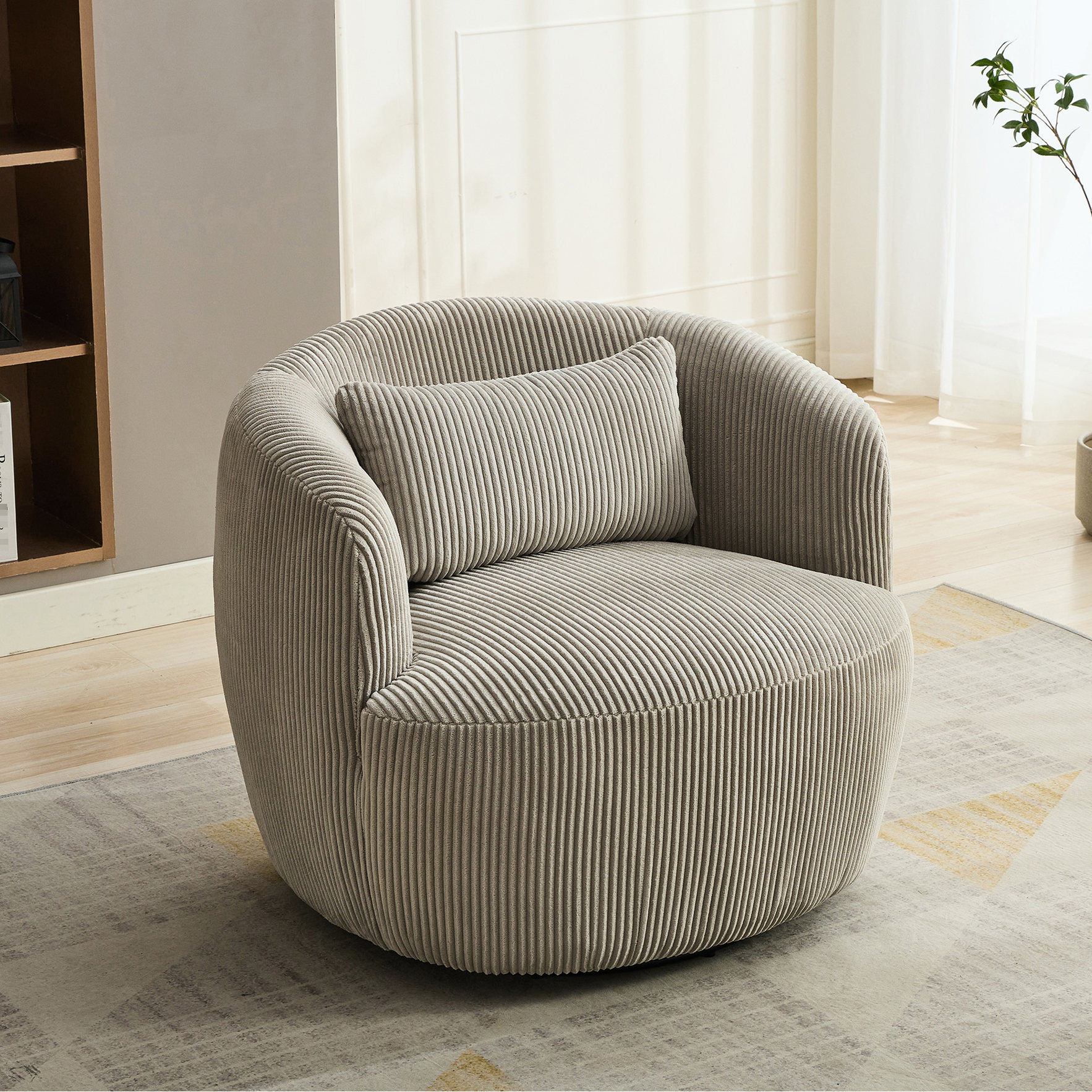 Light Gray Corduroy Rotary Chair with Pillow - Adaptable to Leisure ...