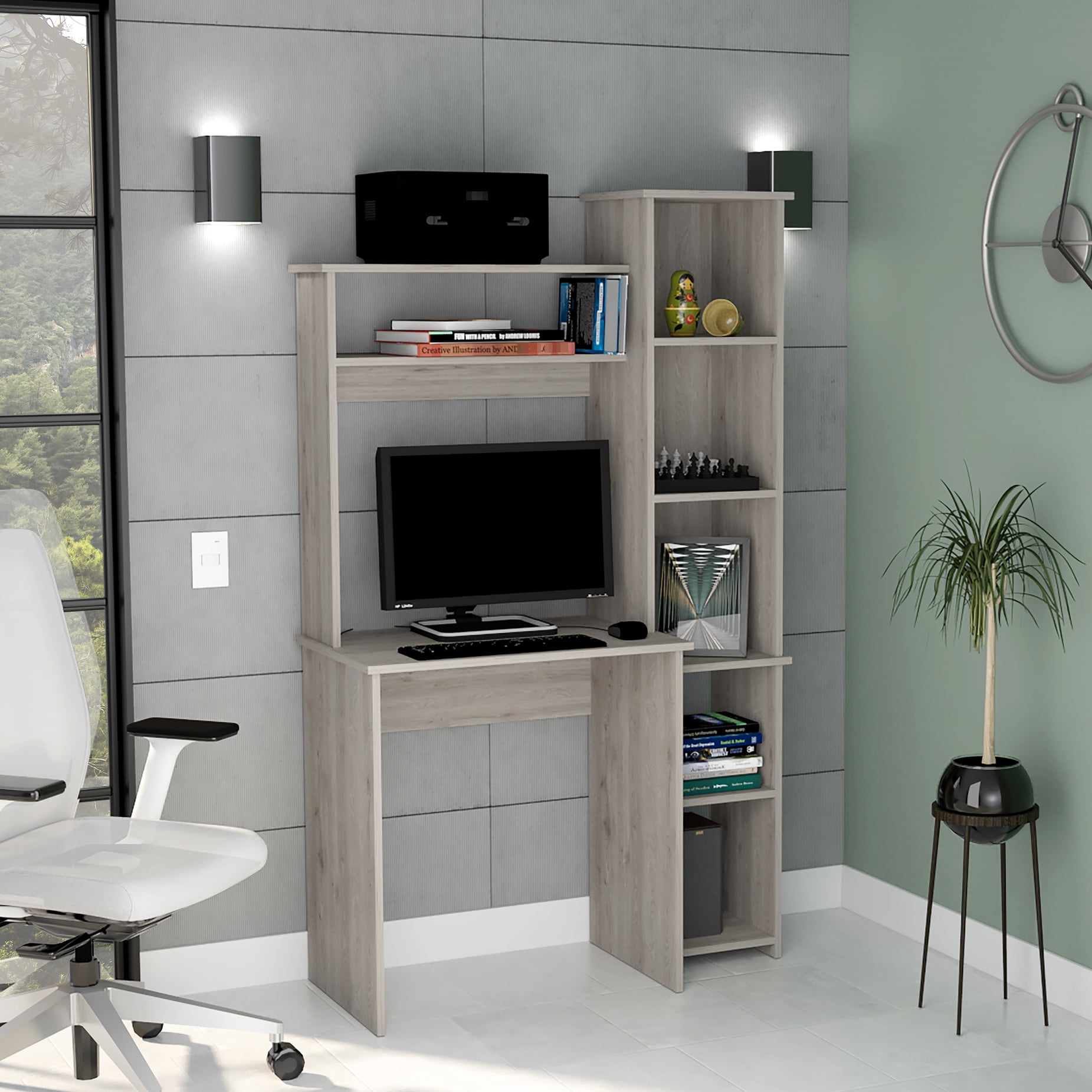 Light Gray Desk+Two Open Shelves on Left"-"Home Office Display/Study ...