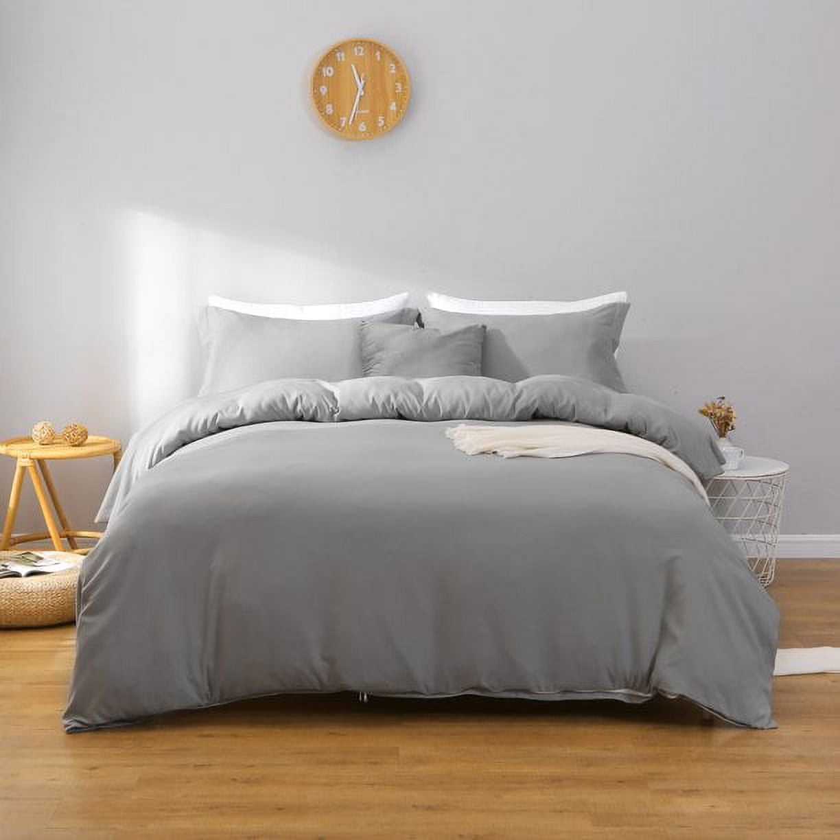 Light Gray Duvet Cover Set, 3 Pieces High Quality Microfiber Bed Cover ...