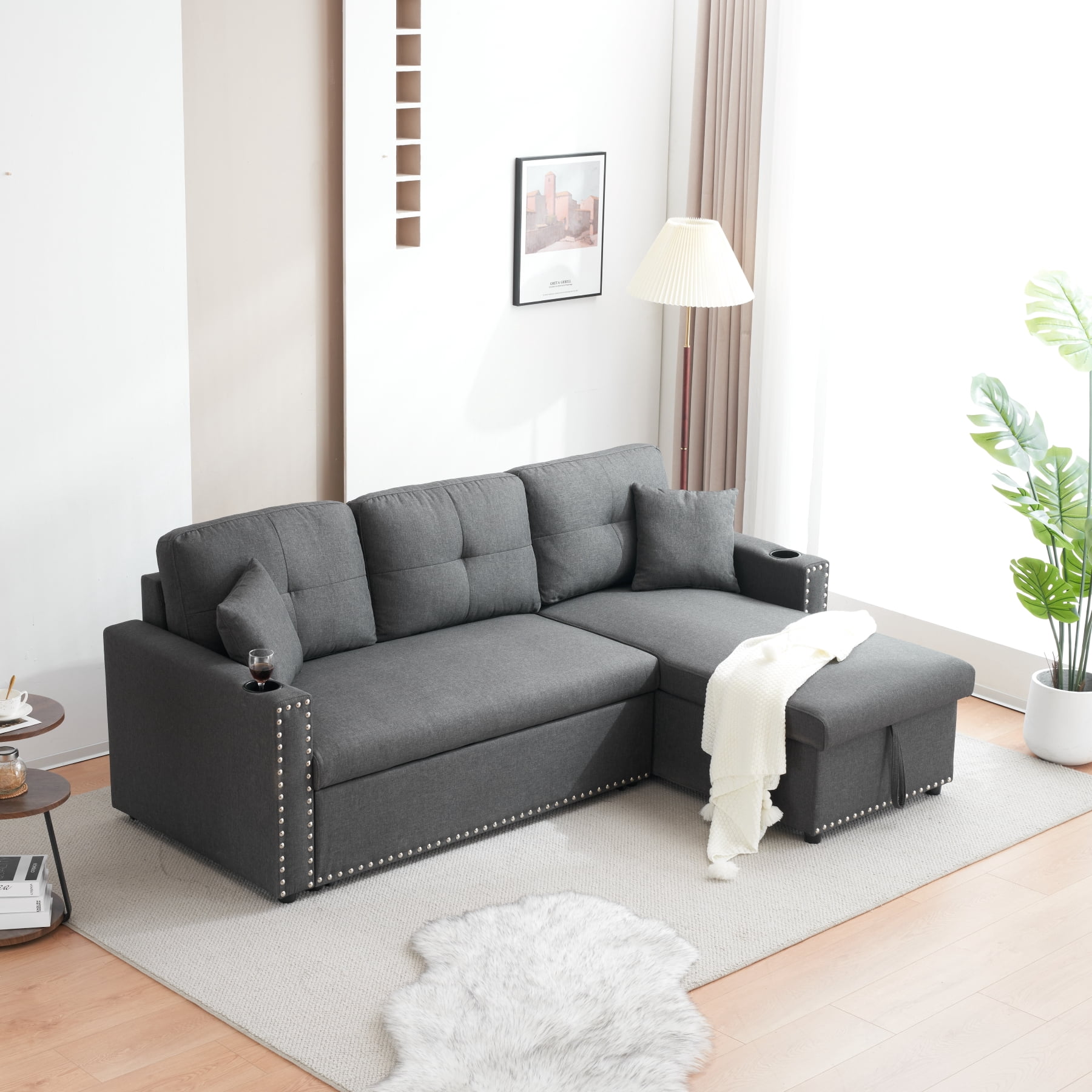Light Gray Elise 2-Piece Sleeper Sofa Bed Upholstered Couch with ...