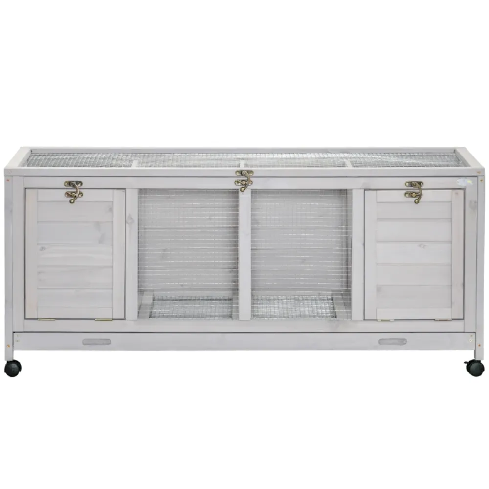 Light Gray Indoor Wooden Rabbit Hutch with Wheels, Removable Divider ...