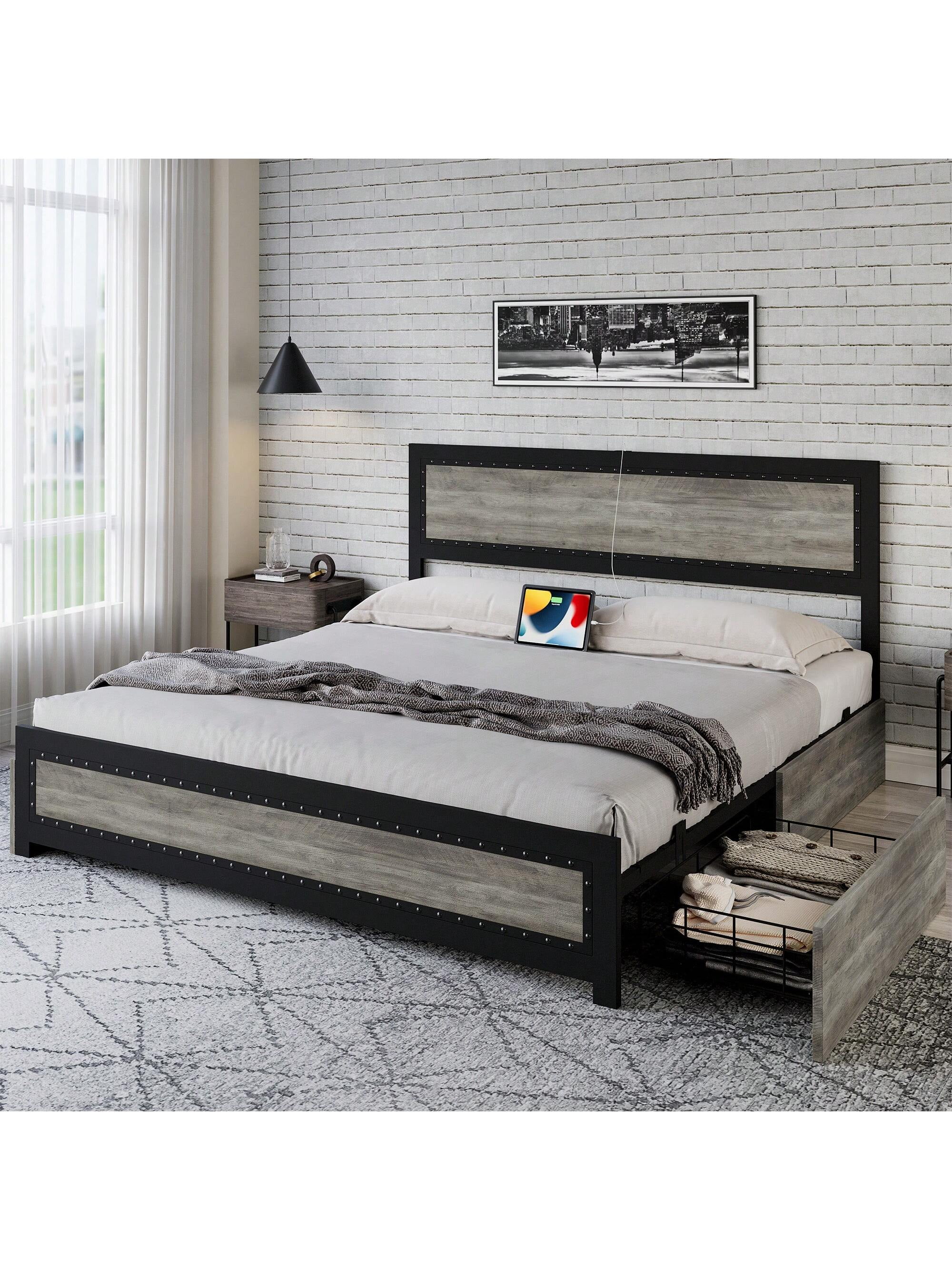 Light Gray King size bed Full/Queen/King Size Bed Frame With Headboard ...