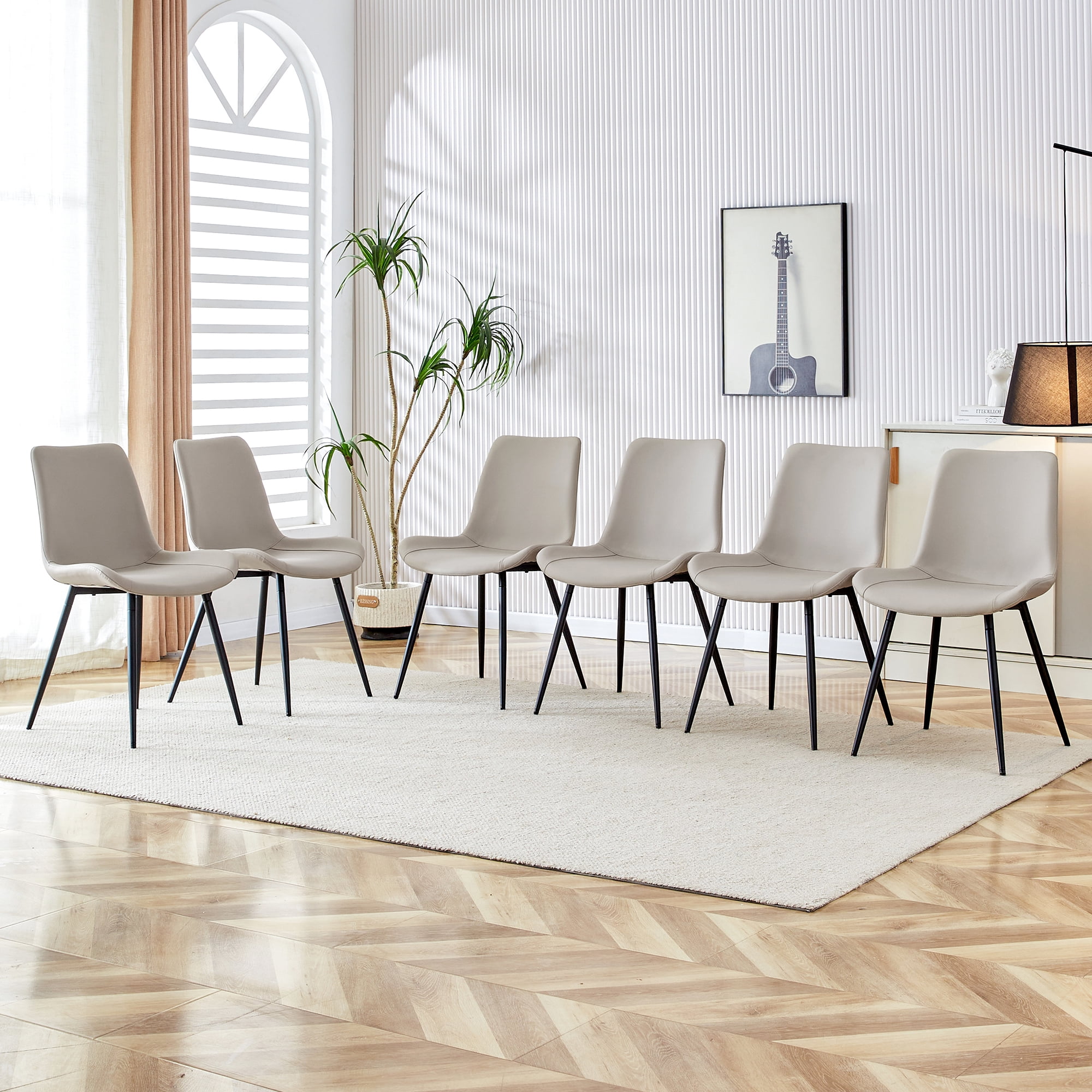 Light Gray Leather Dining Chairs Set of 6, Modern Upholstered Dining ...