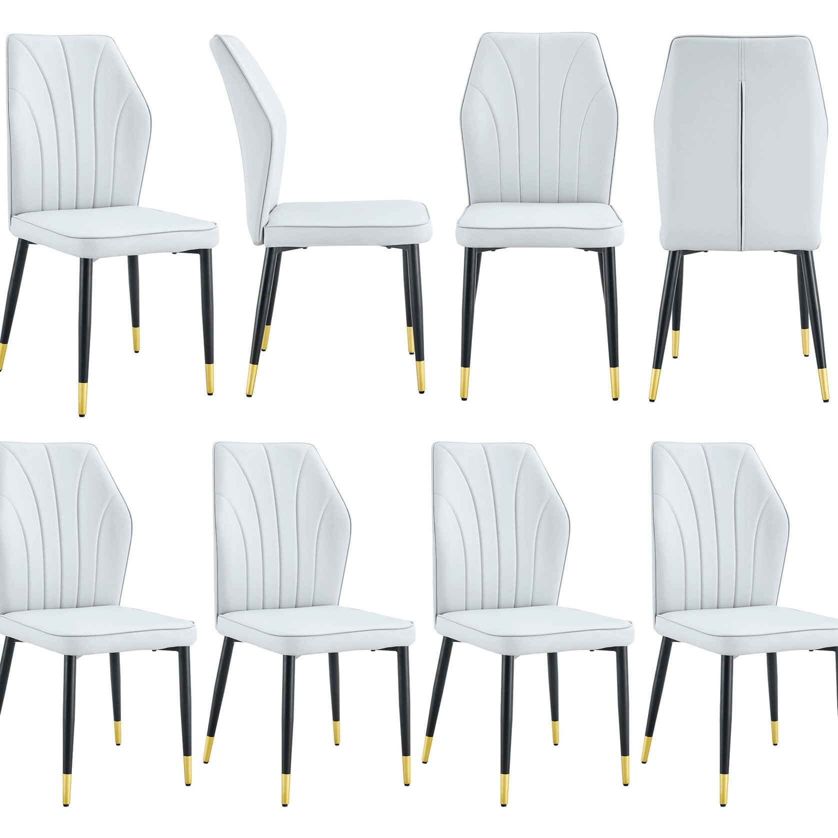 Light Gray Modern PU Dining Chairs with Curved Back | Ergonomic and ...
