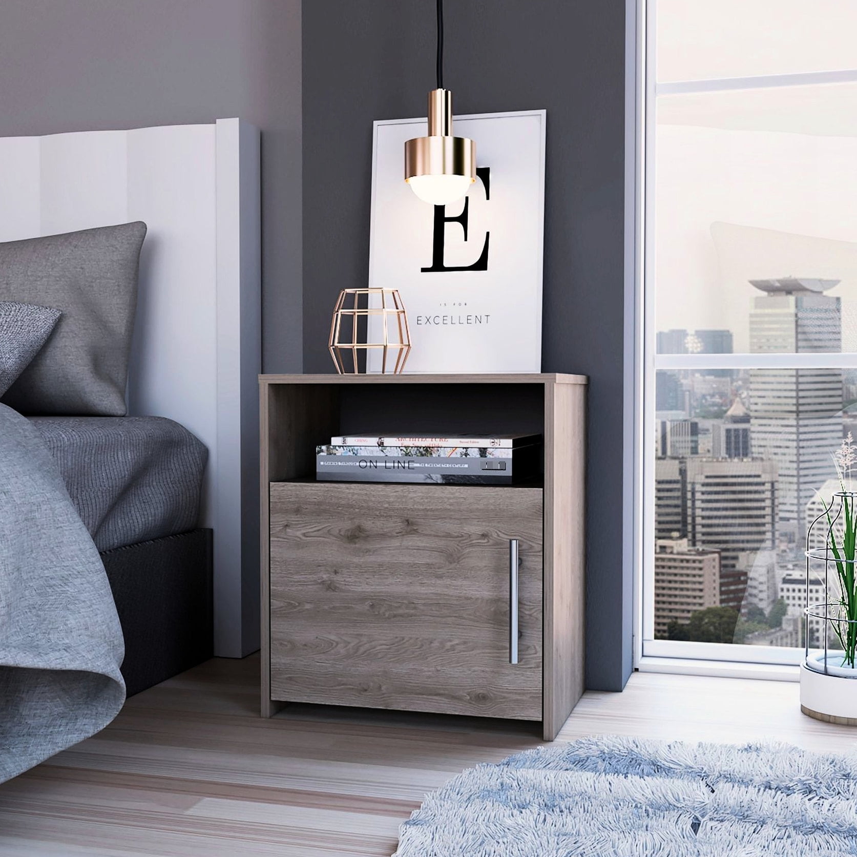 Light Gray Nightstand with Visual Assembly Aids / Hassle - free ...