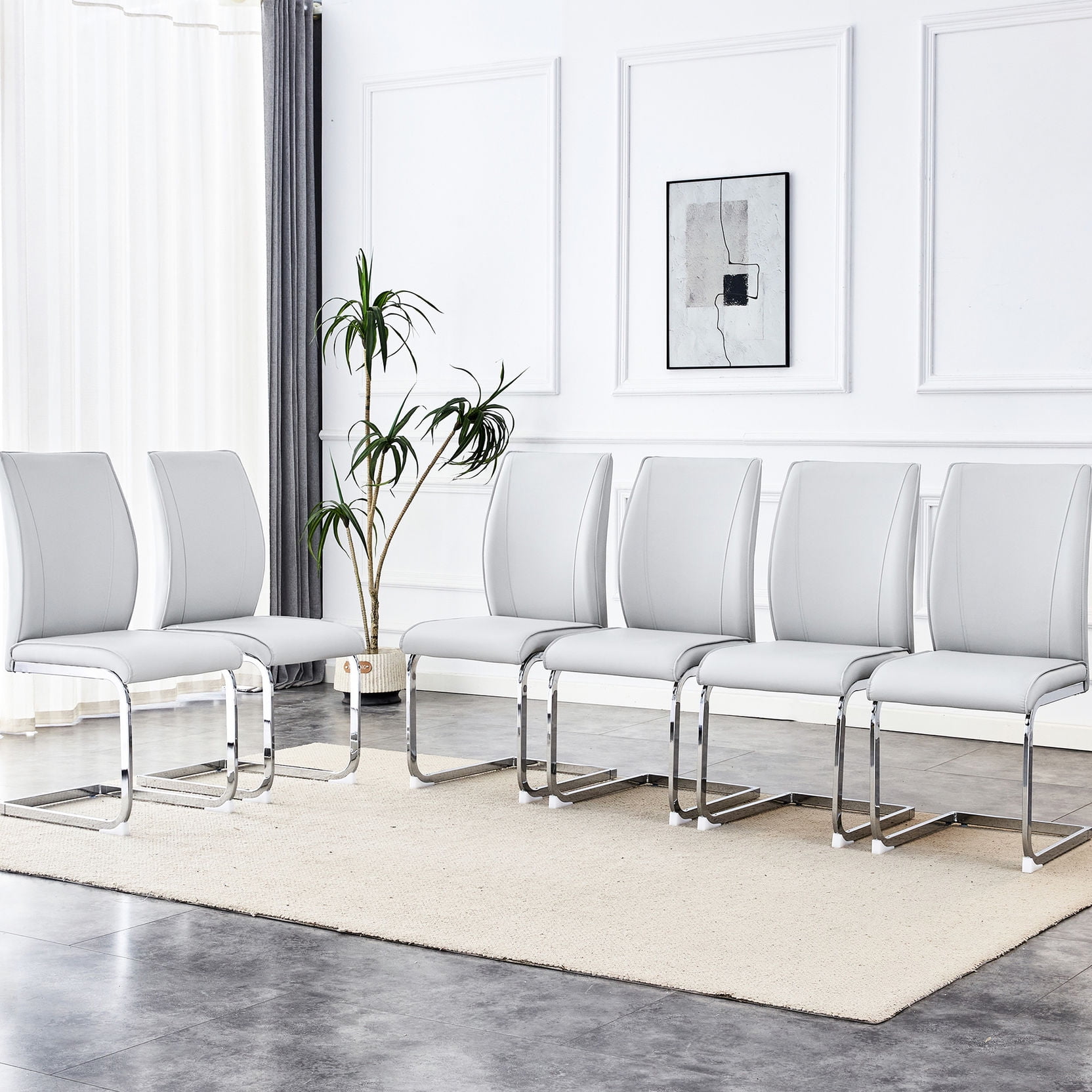 Light Gray PU Dining Chairs with Arched Metal Legs / Strong Load ...