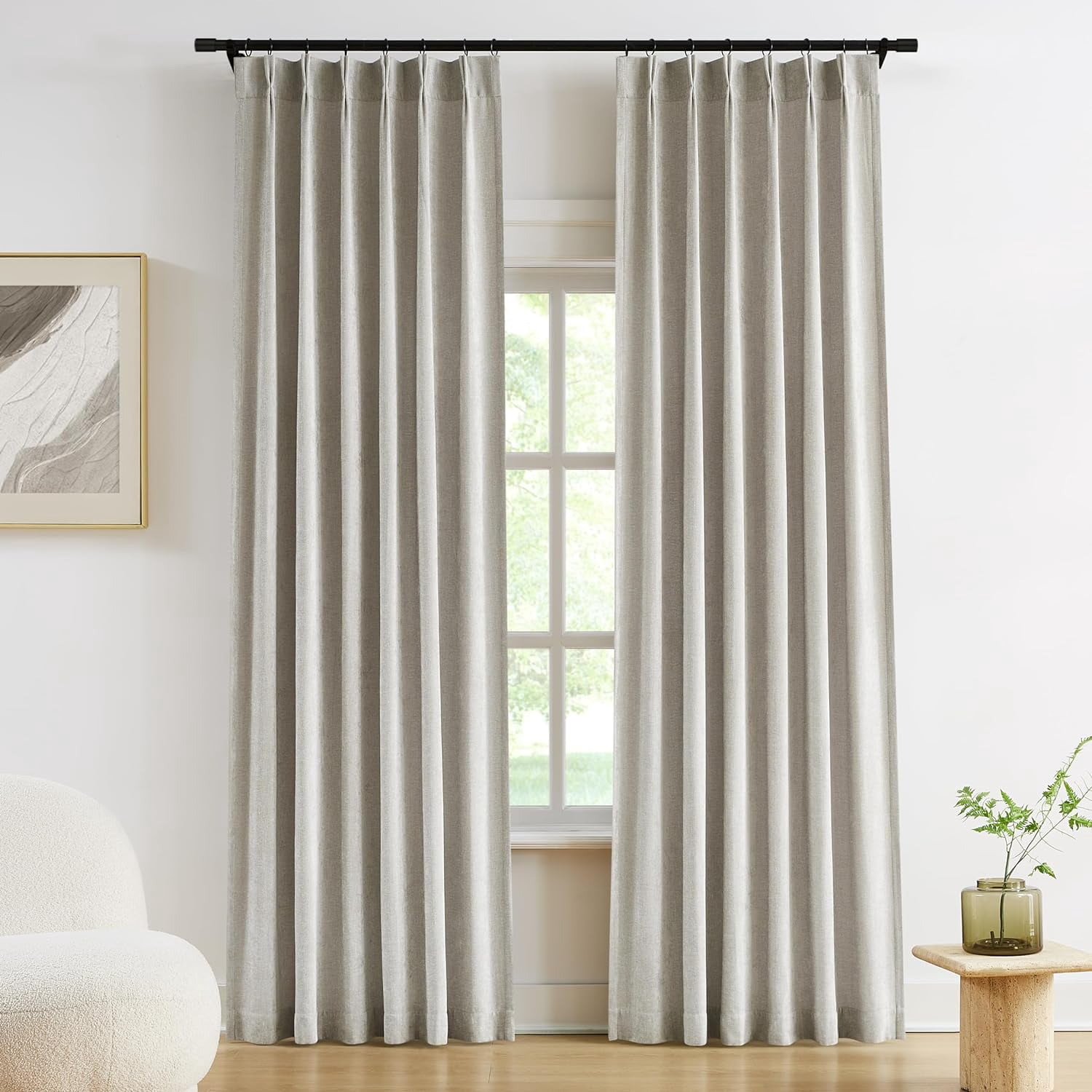 Light Gray Pinch Pleated Light Filtering Curtains Velvet Chenille Semi ...