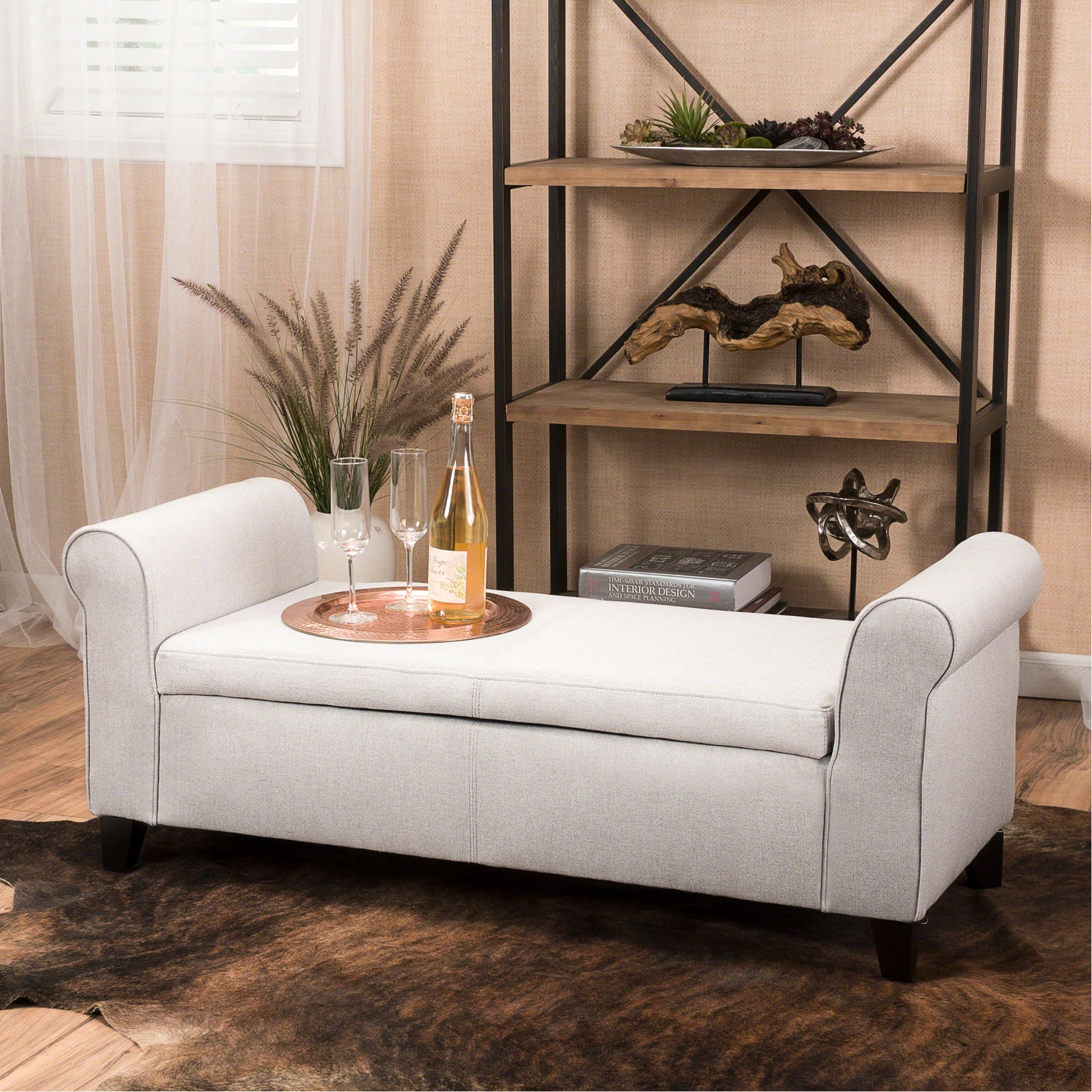 Light Gray Storage Bench - Rolled Arms Design - Office Nooks - Compact ...