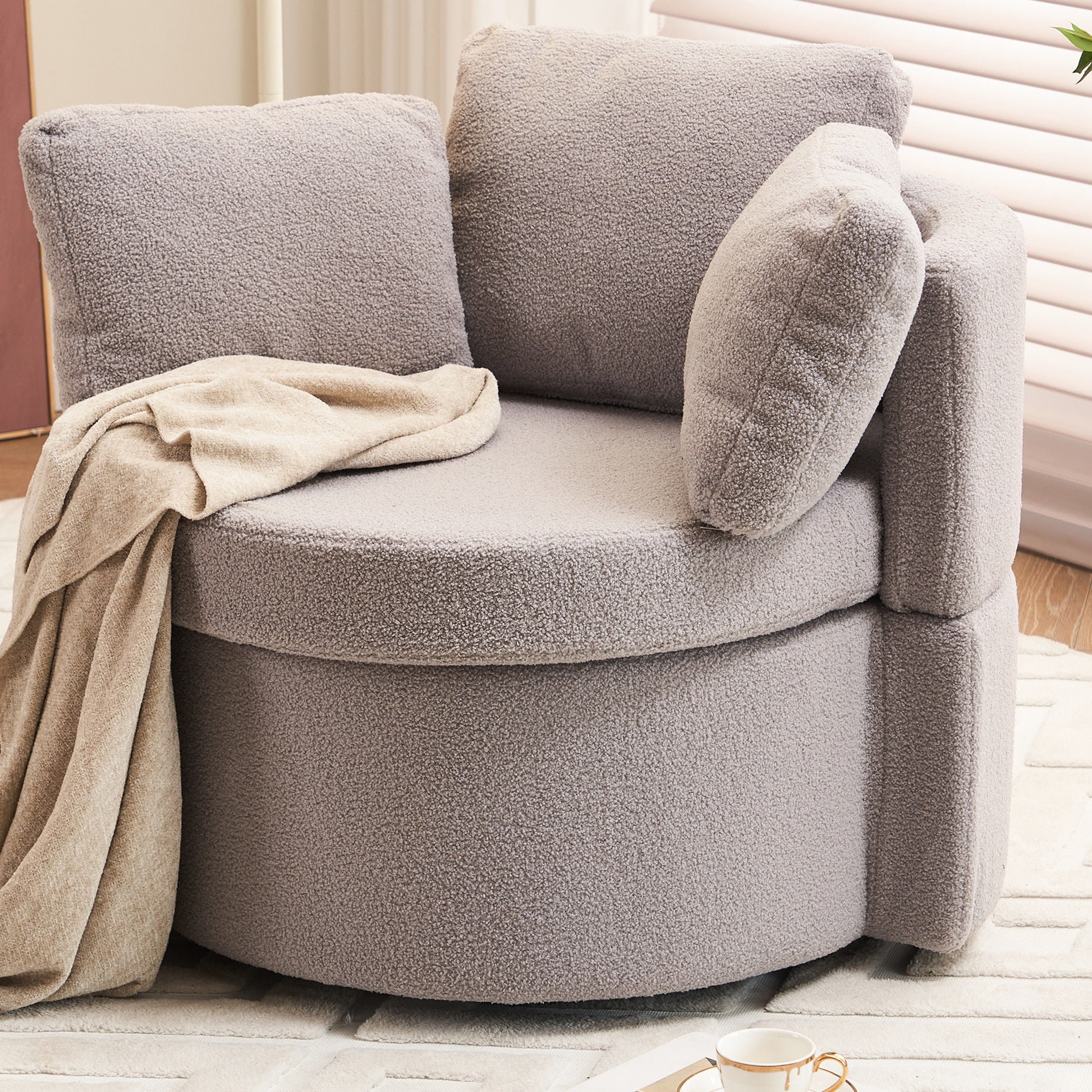 Light Gray Swivel Storage Chair with Back Cushion | Spot Clean with ...