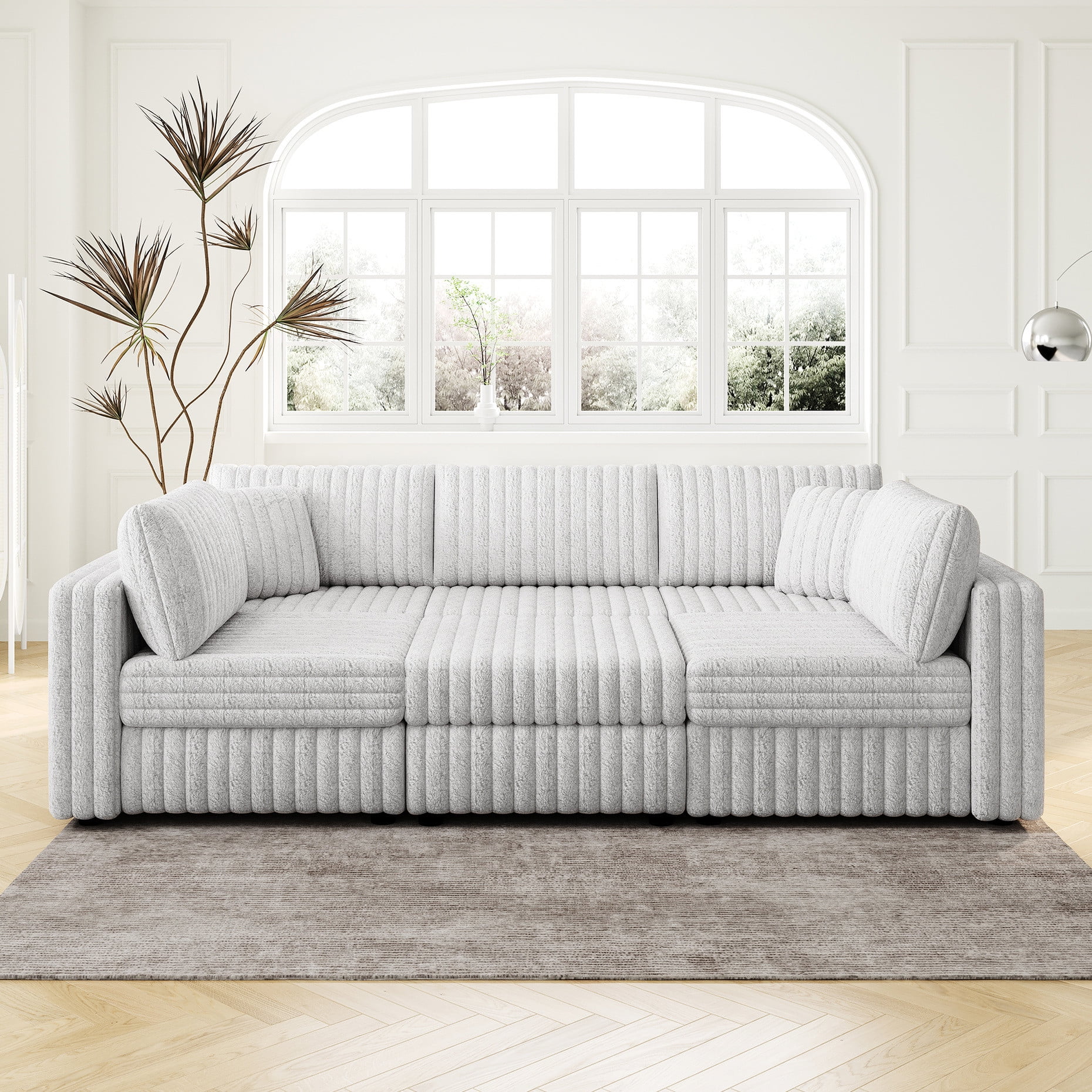 Light Gray U-shaped Couch | Metal Frame & Hydraulic Storage | Primary ...