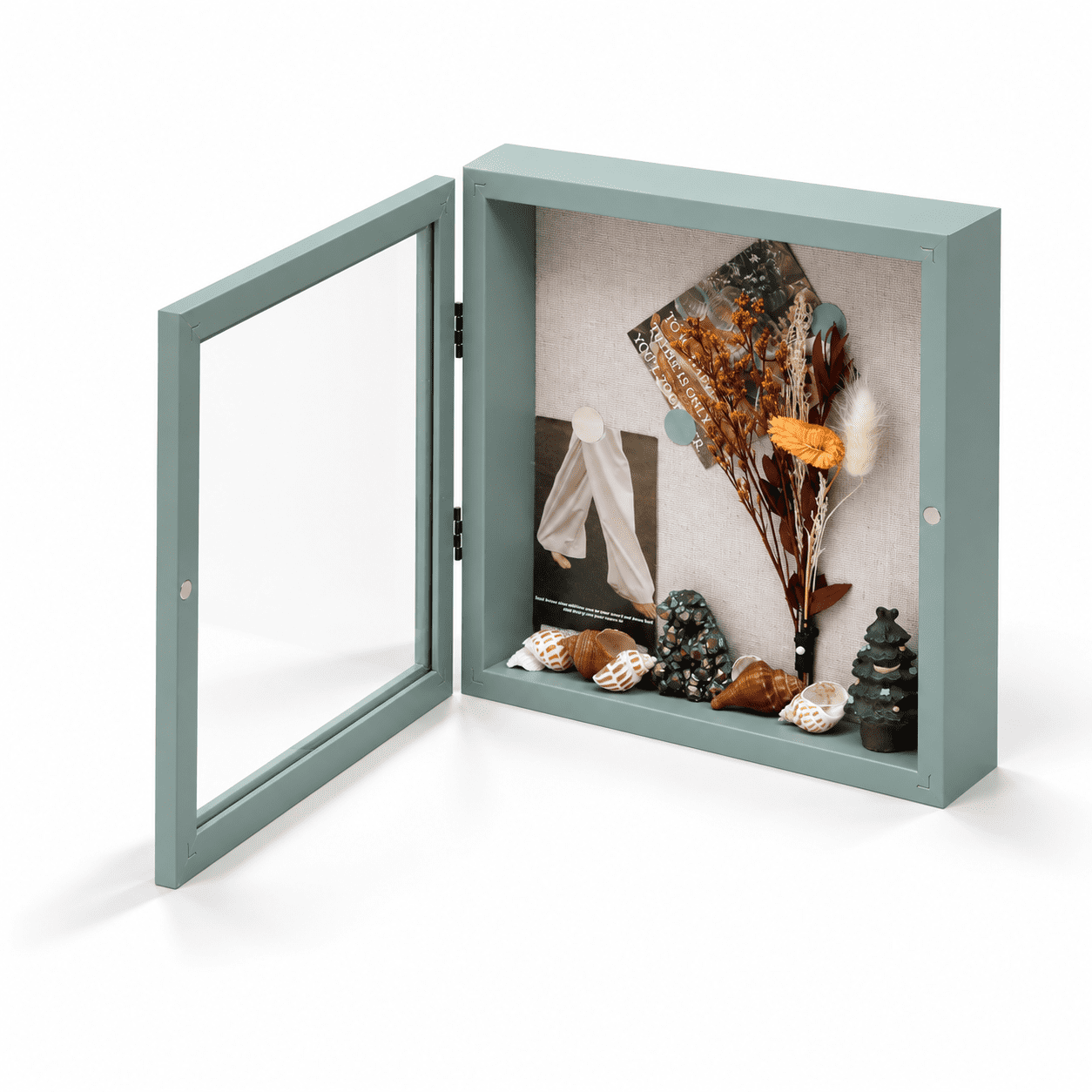 Light Green 10x10 Shadow Box Frame with Linen Wood Display Case for ...