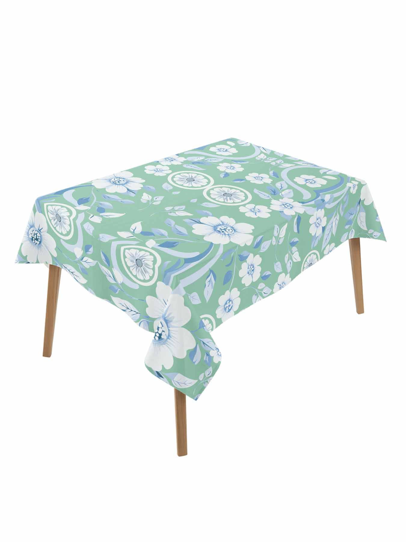 Light Green Blue Floral Table Cloth, Vintage Pastoral Botanical ...