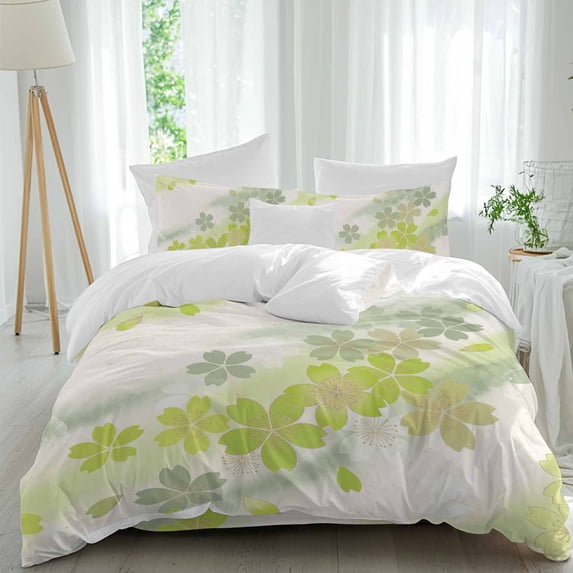 Light Green Cherry Blossoms 4 piece Duvet Cover Set, Comfort Bedding ...