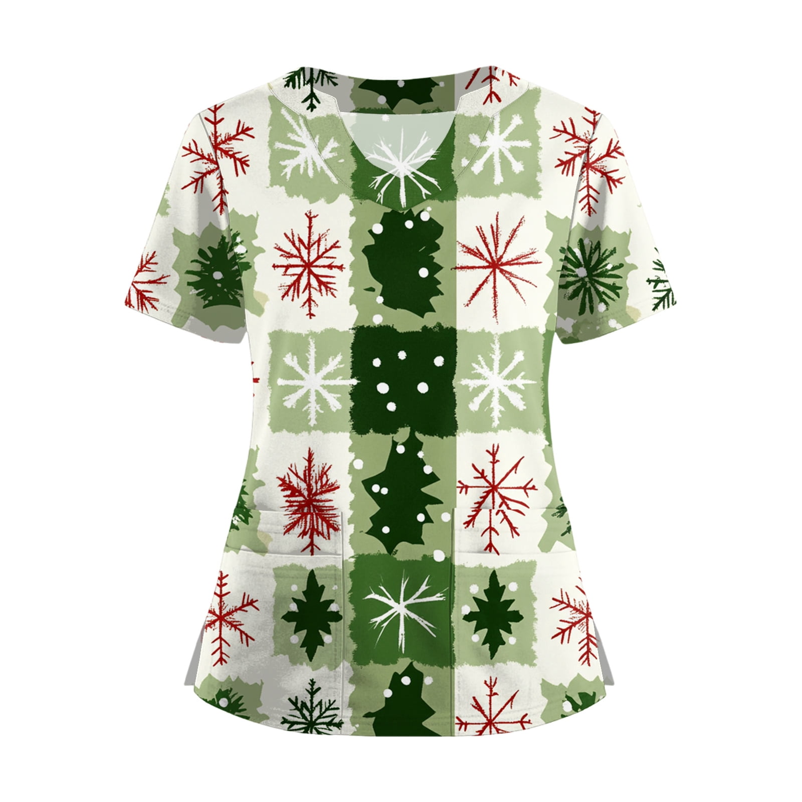 Light Green Christmas Tunic Women'S Cute Christmas Print Care Smock V ...