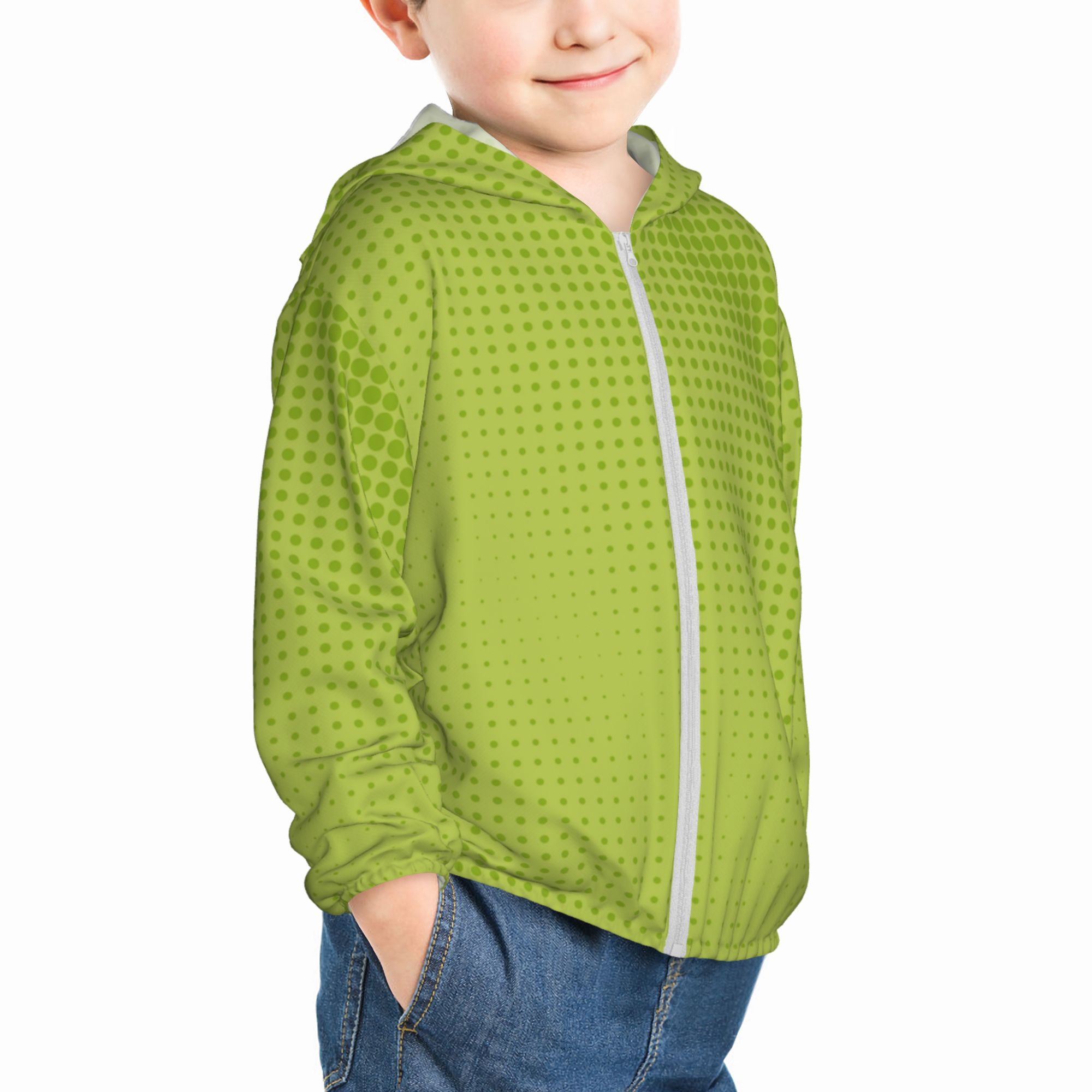 Light Green Dense Dot Background Kids Zip-Up Hoodie Girls Boys Sun Protection Jacket Hooded ...