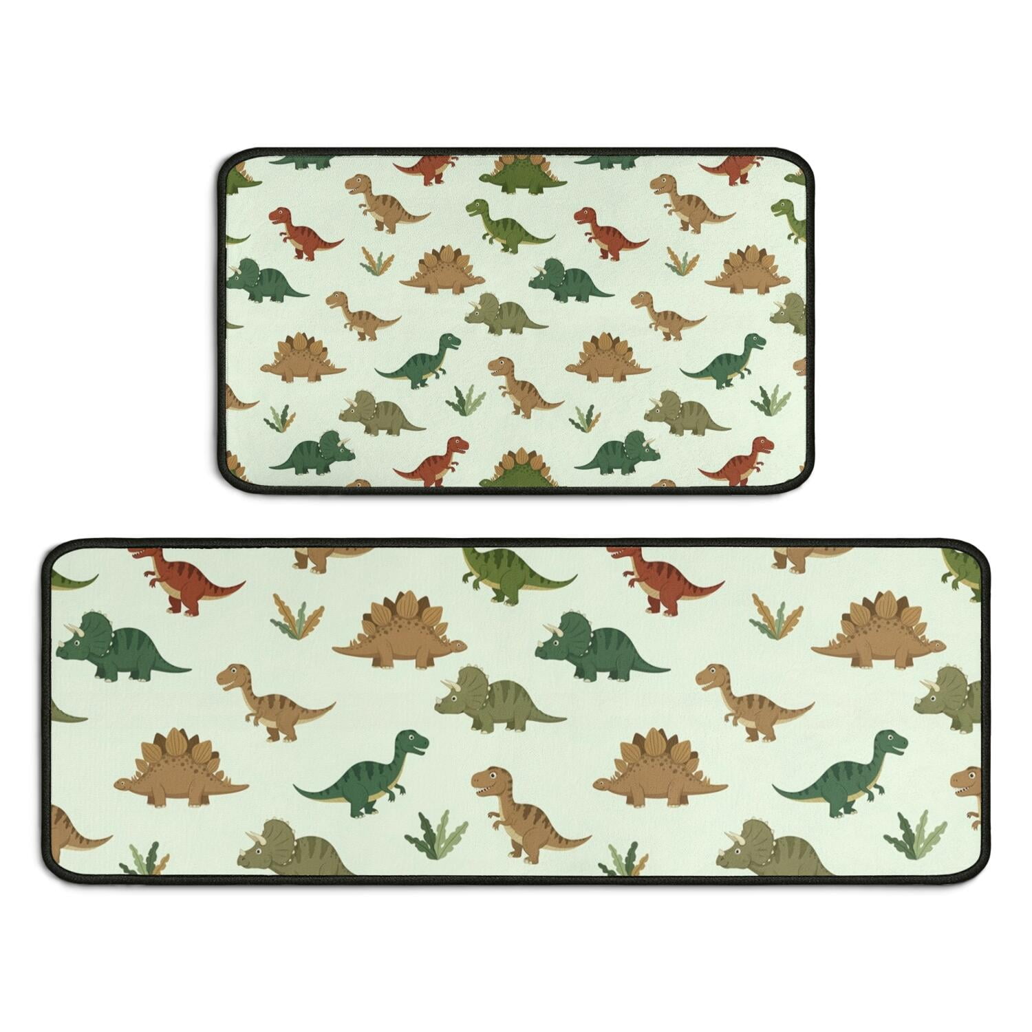 Light Green Dinosaurs Plants Pattern Kitchen Rugs Sets Of 2,Anti ...