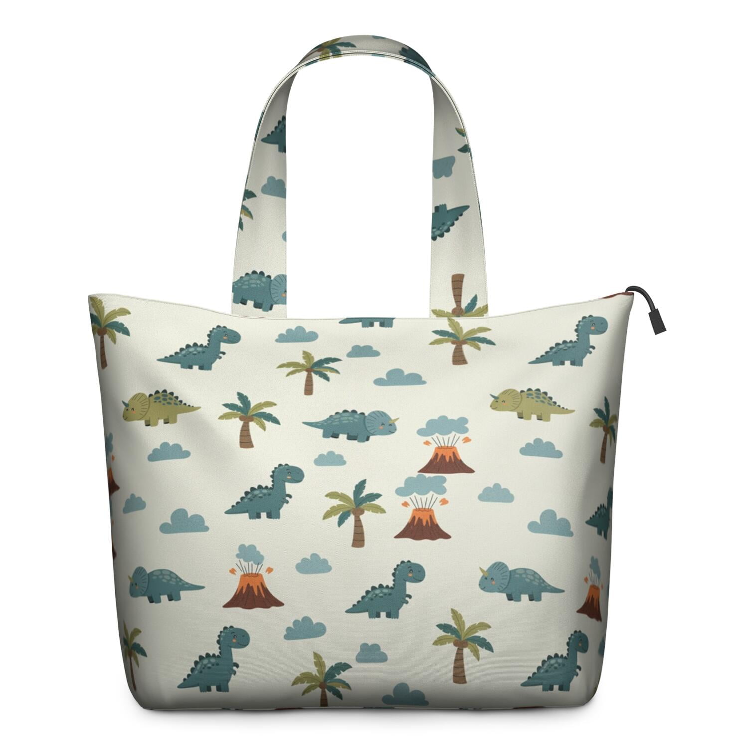 Light Green Dinosaurs Volcanoes Pattern Travel Tote Bags For Women