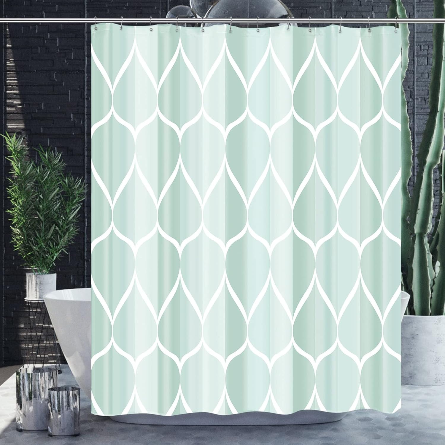 Light Green Geometric Shower Curtain, Waterproof Design and Polyester ...