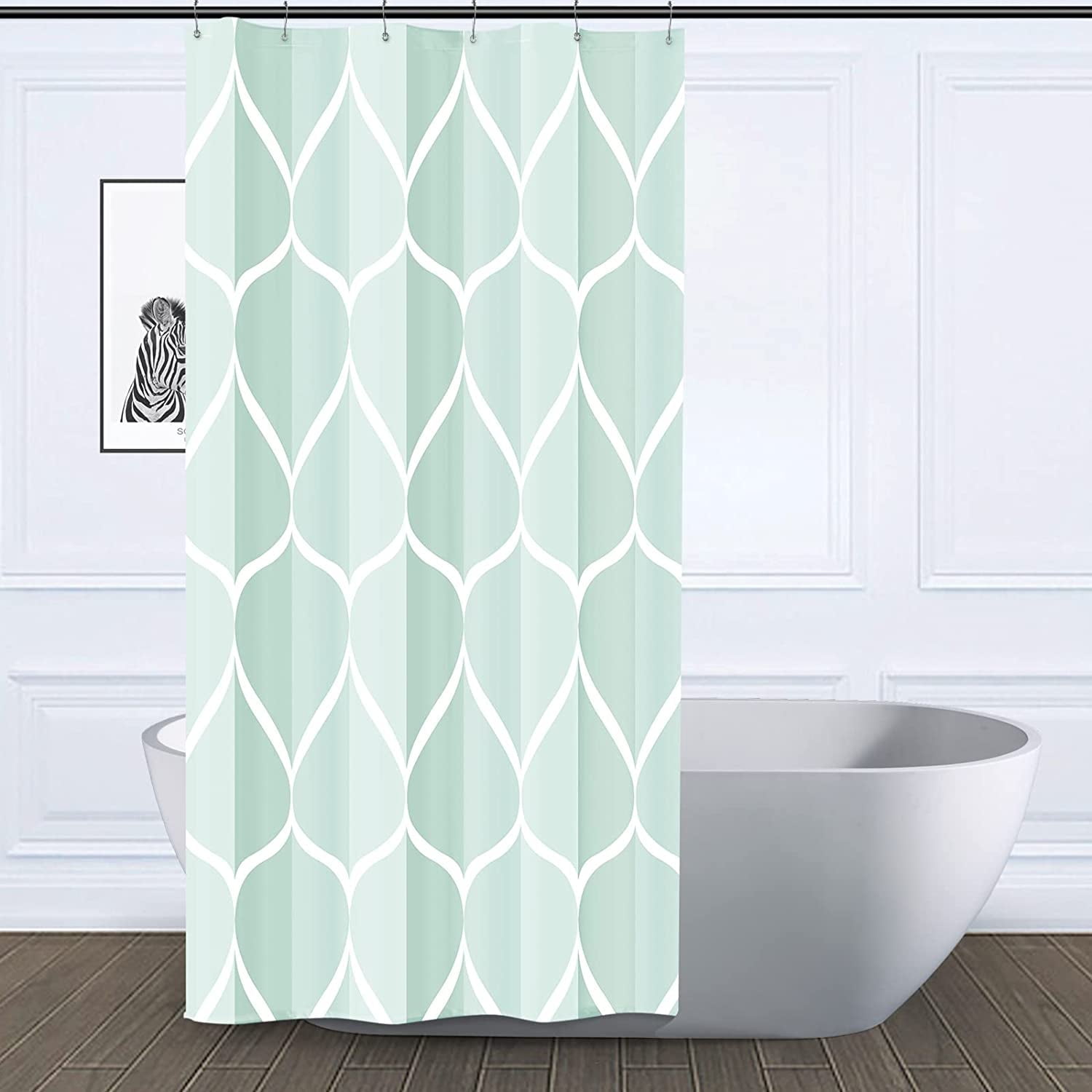 Light Green Geometric Stall Short Shower Curtain,Waterproof Design and ...