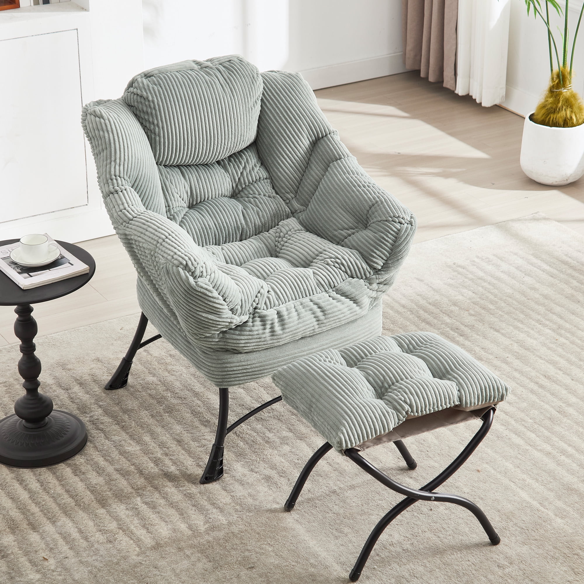 Light Green Lazy Chair with Ottoman – Relaxing Ergonomic Lounge Chair ...
