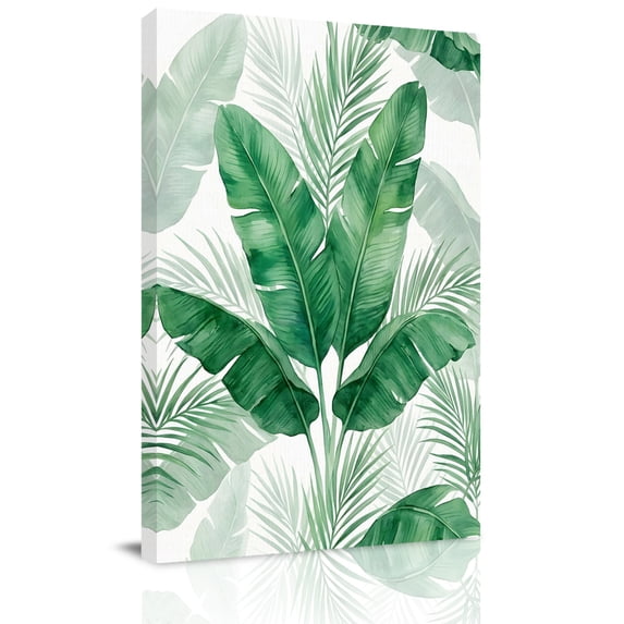 Light Green Leaf Canvas Wall Art for Living Room, Summer Watercolor ...