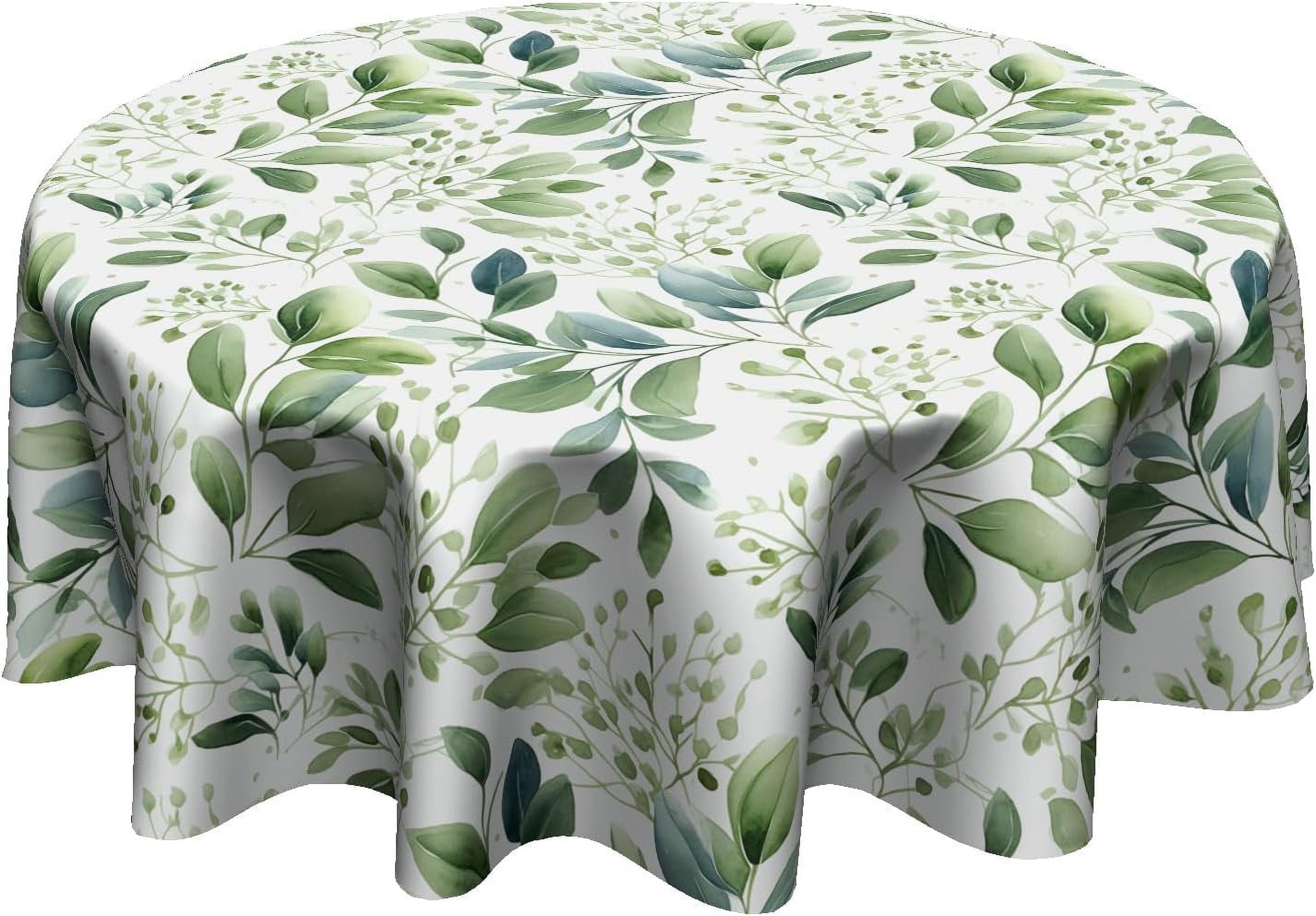 Light Green Leaf Round Tablecloth - Leaves Print Table Cloths 60 Inch ...