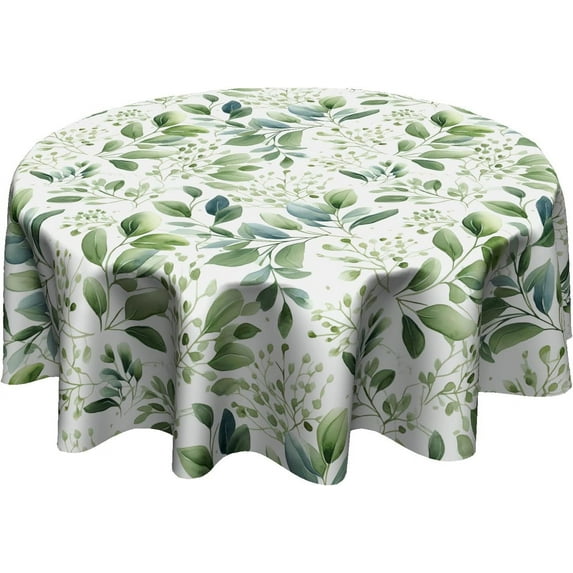 Light Green Leaf Round Tablecloth - Leaves Print Table Cloths 60 Inch ...