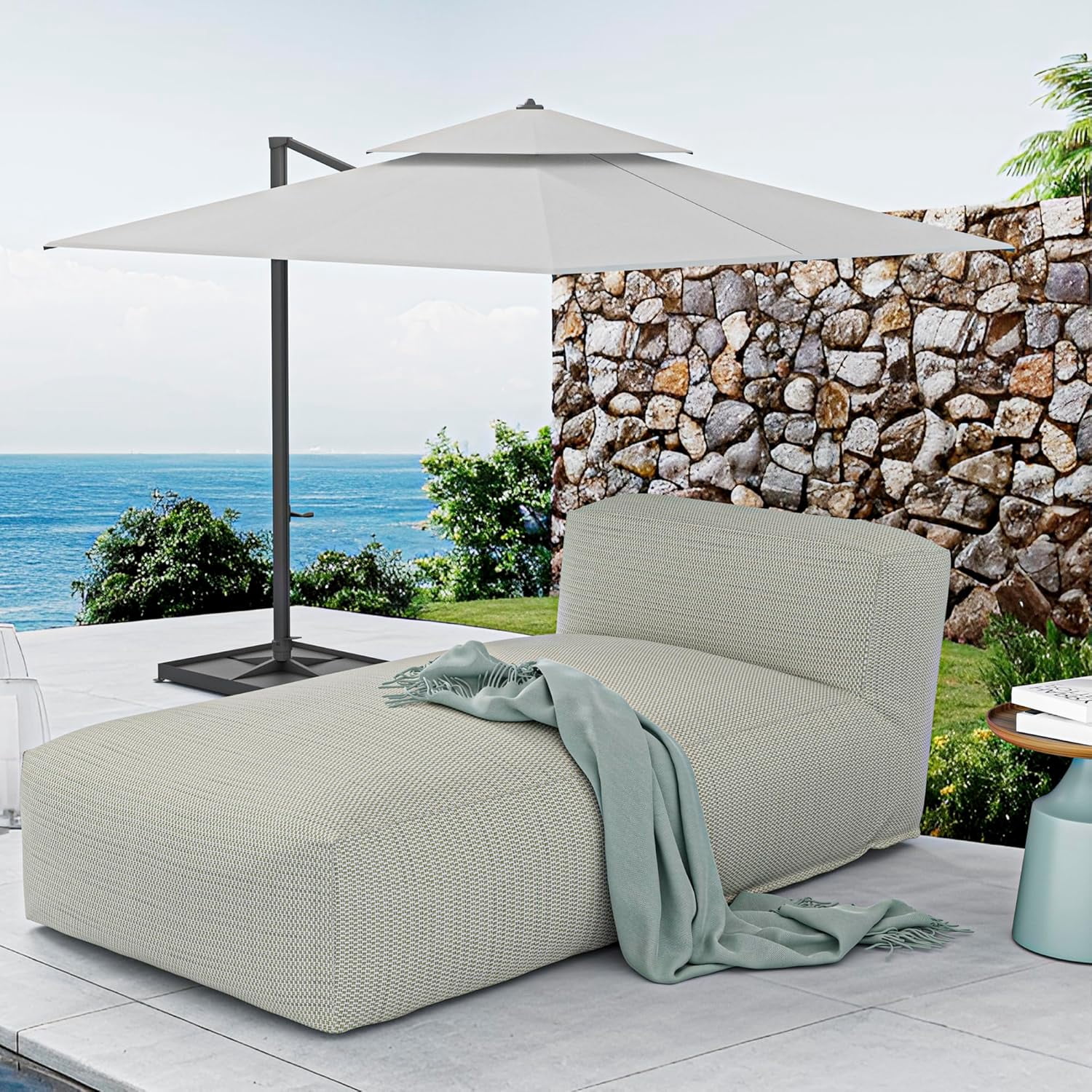 Vornel Light Green Outdoor Waterproof Chaise Lounge, Olefin Fabric ...